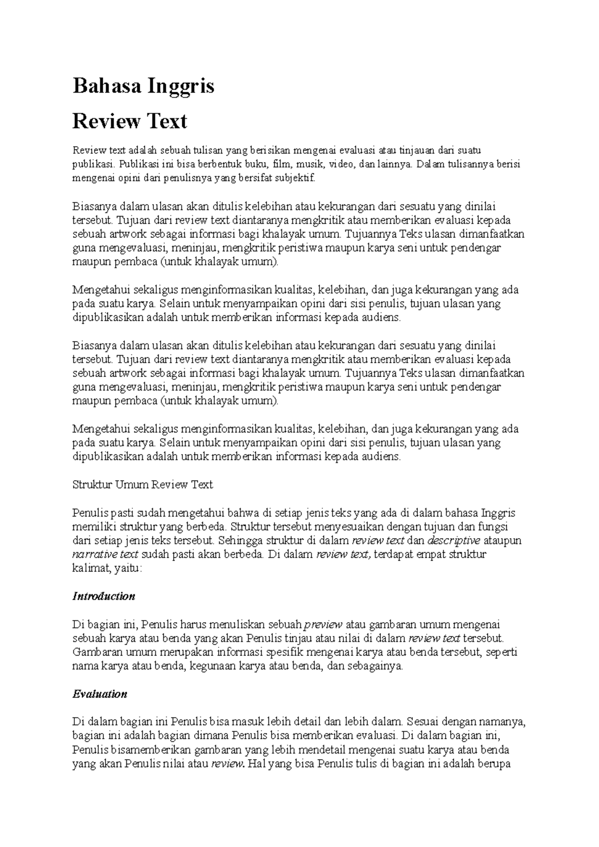 Intermediate English Structure - Review Text - Bahasa Inggris Review ...