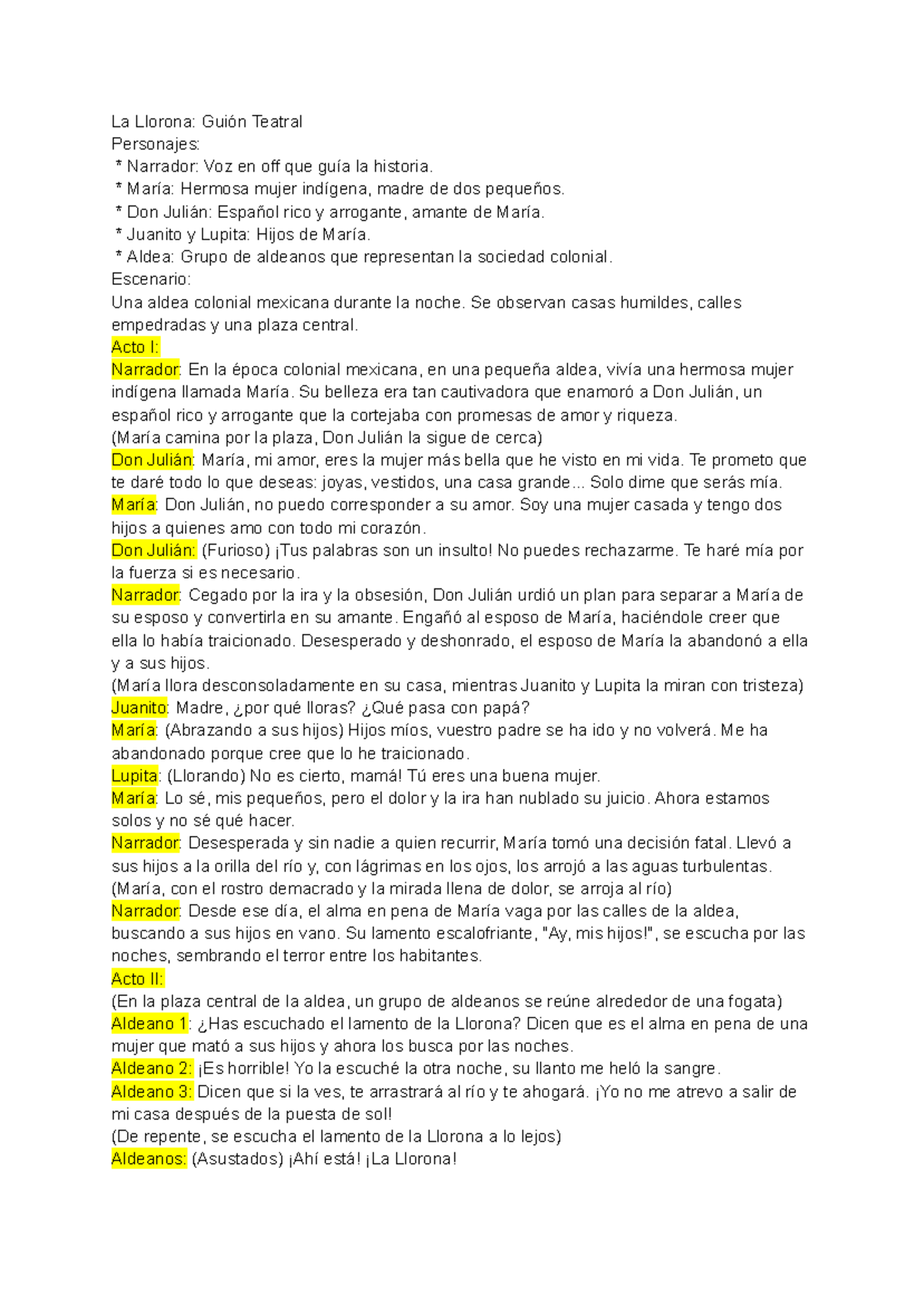 Documento sin título - Cuaderno para repaso - La Llorona: Guión Teatral ...