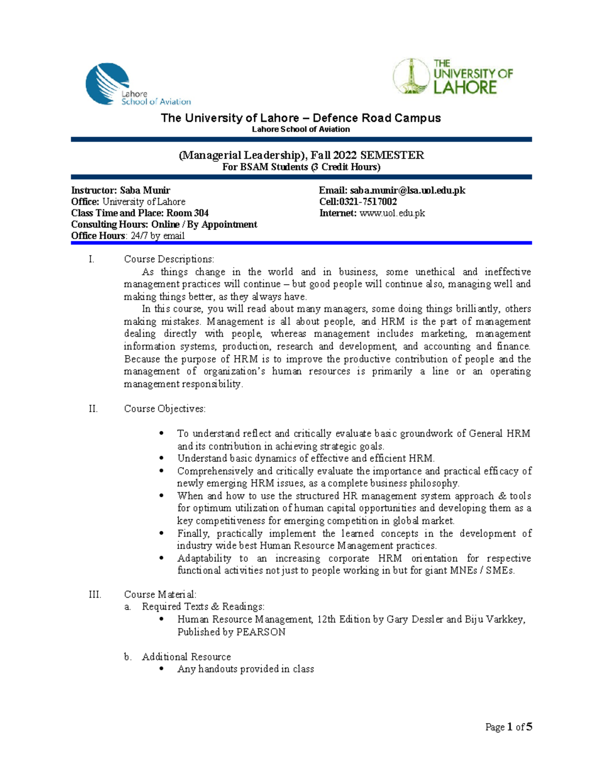 HRM Winter 2020 Module - Course outline for HRM - The University of ...