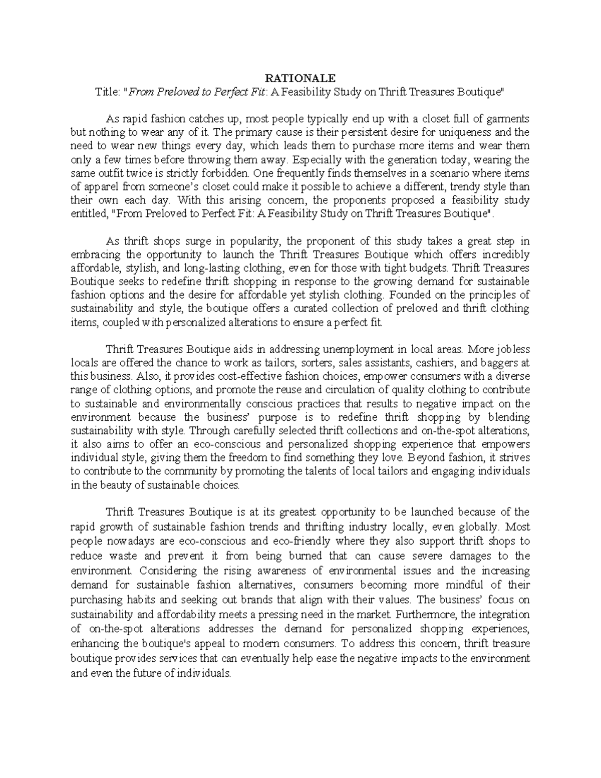 Rationale Feasib - RATIONALE Title: "From Preloved to Perfect Fit: A ...