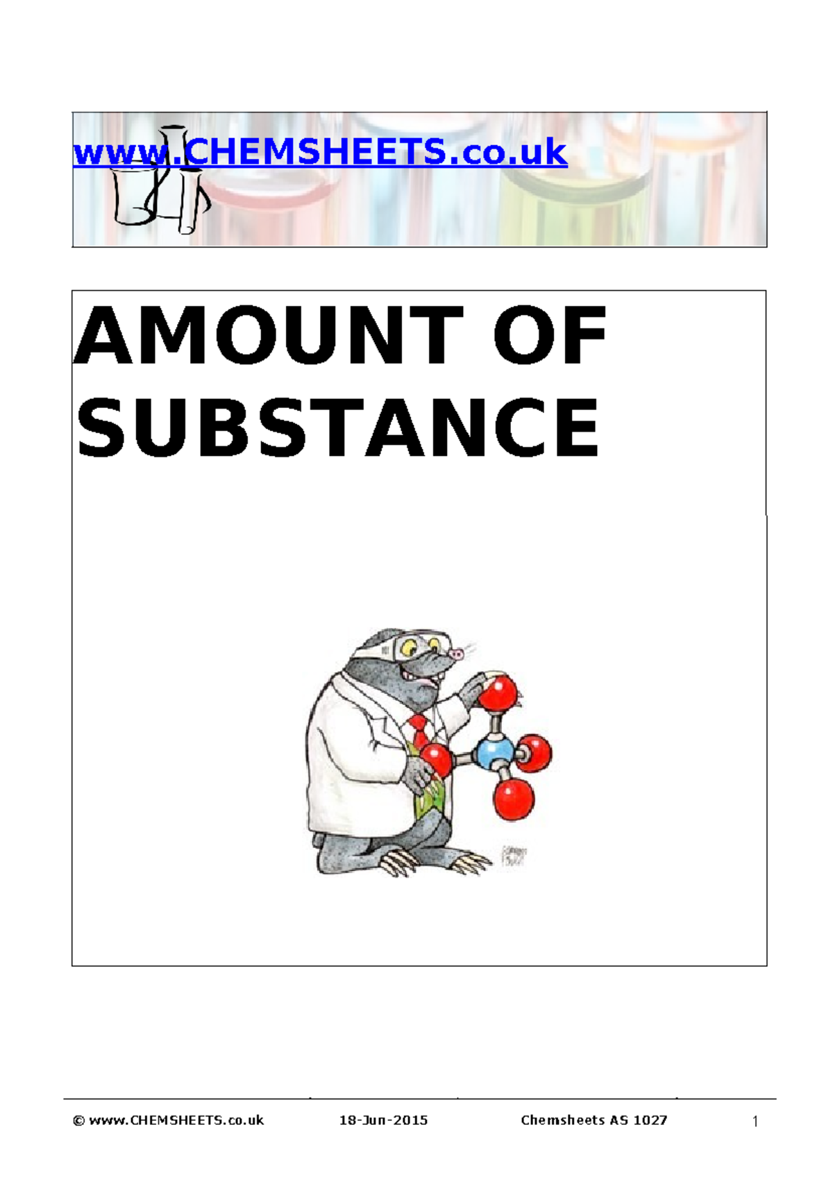 Yr12 Chemistry Summer transition task booklet - CHEMSHEETS.co AMOUNT OF ...