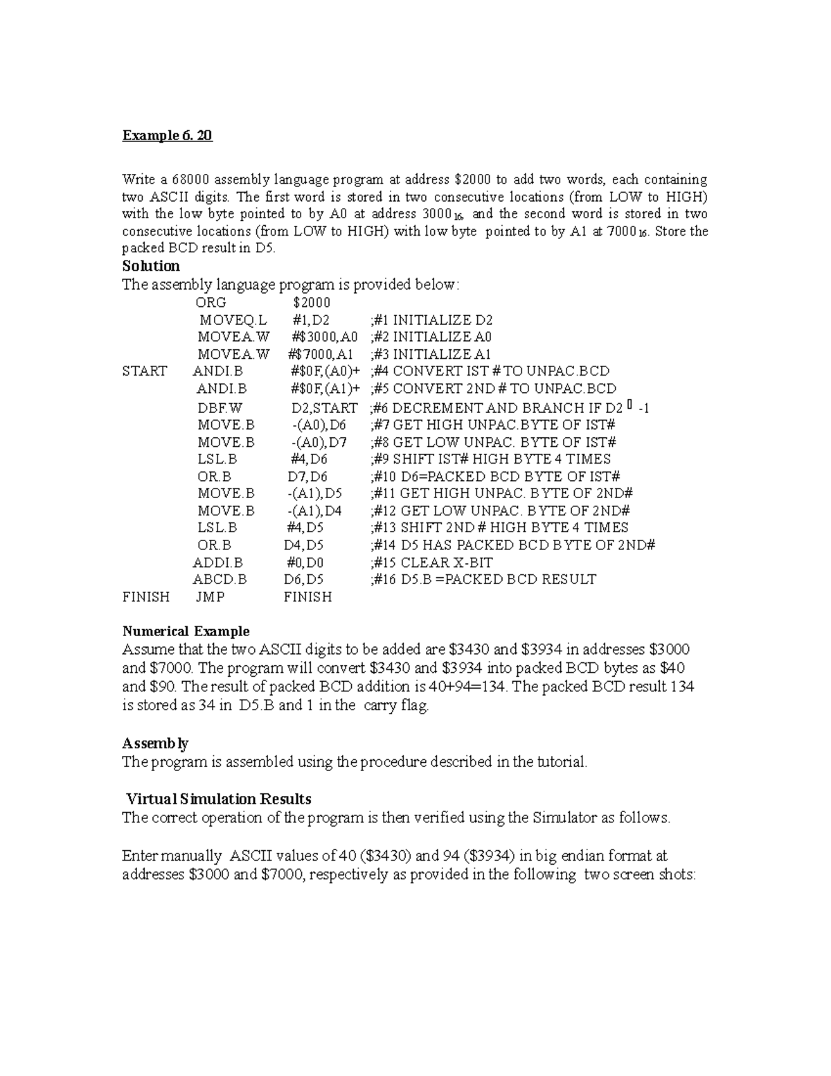 Example 6.20- Solution - Example 6. 20 Write a 68000 assembly language program at address $2000 ...