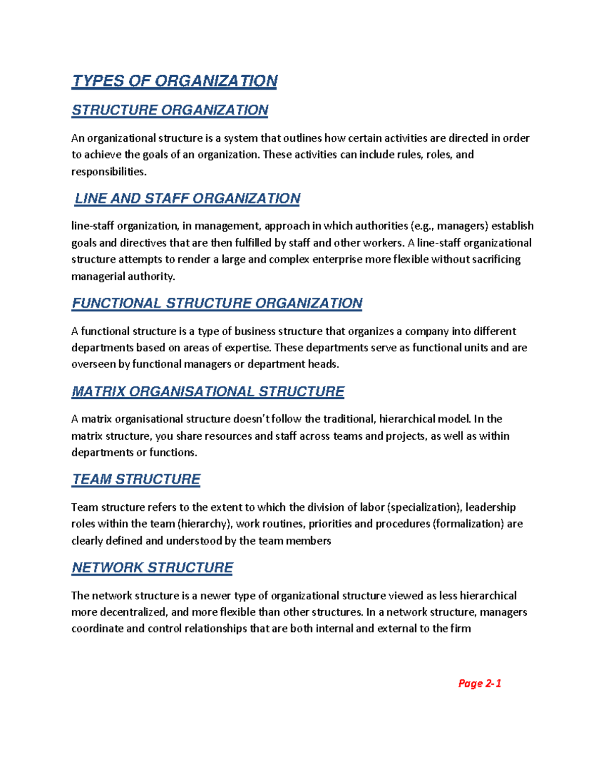 Types OF Organization - TYPES OF ORGANIZATION STRUCTURE ORGANIZATION An ...