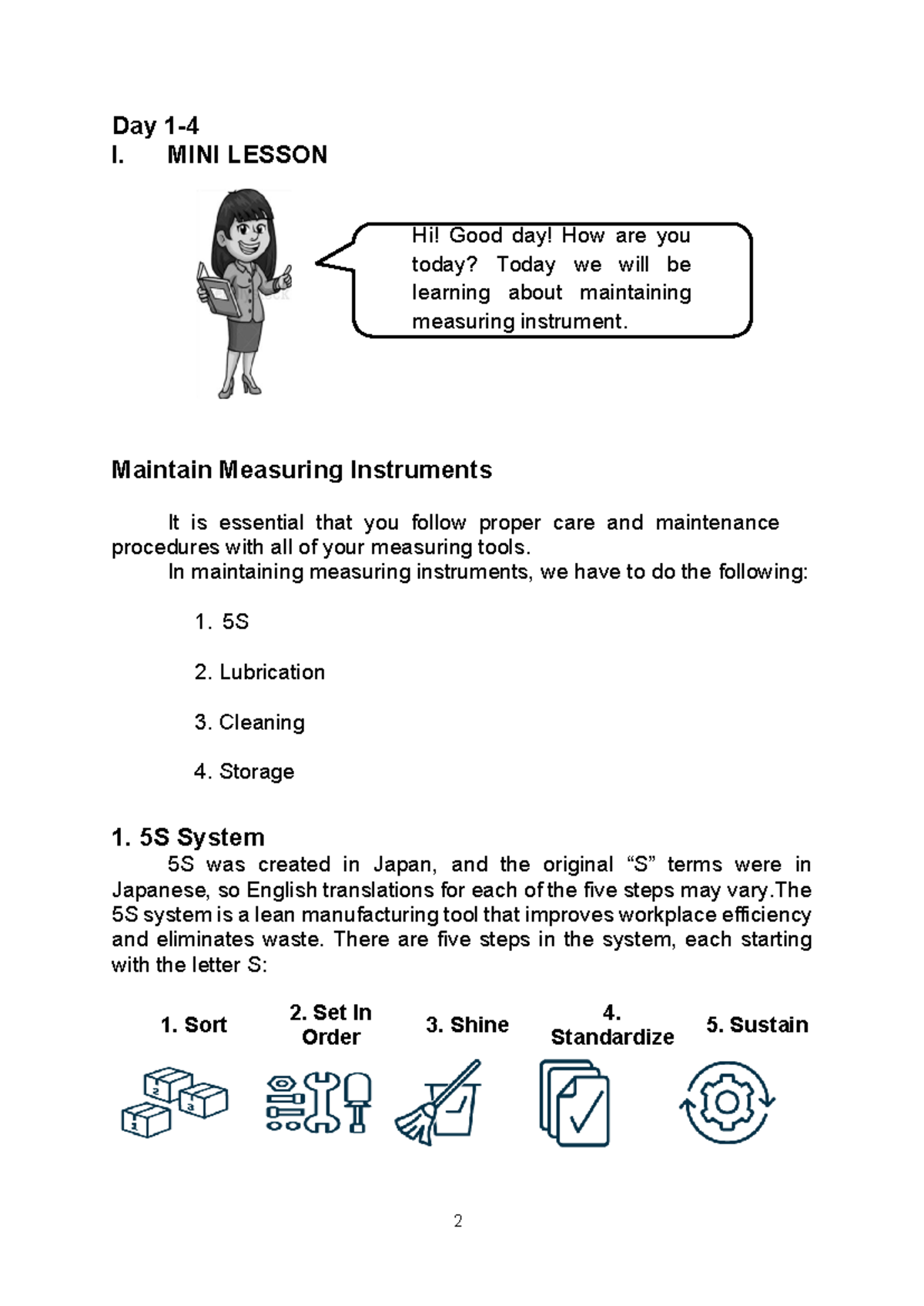 Maintain Measuring Instruments - Day 1- I. MINI LESSON Hi! Good day ...