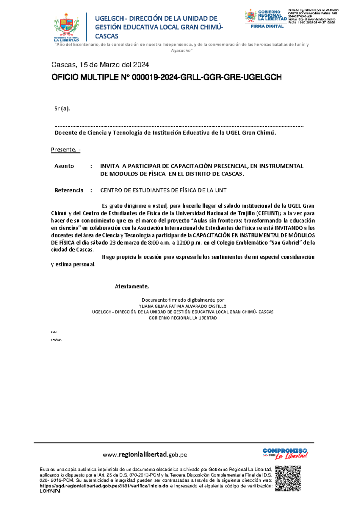 Oficio Multiple-000019-2024-GGR-GRE- Ugelgch - UGELGCH - DIRECCIÓN DE ...