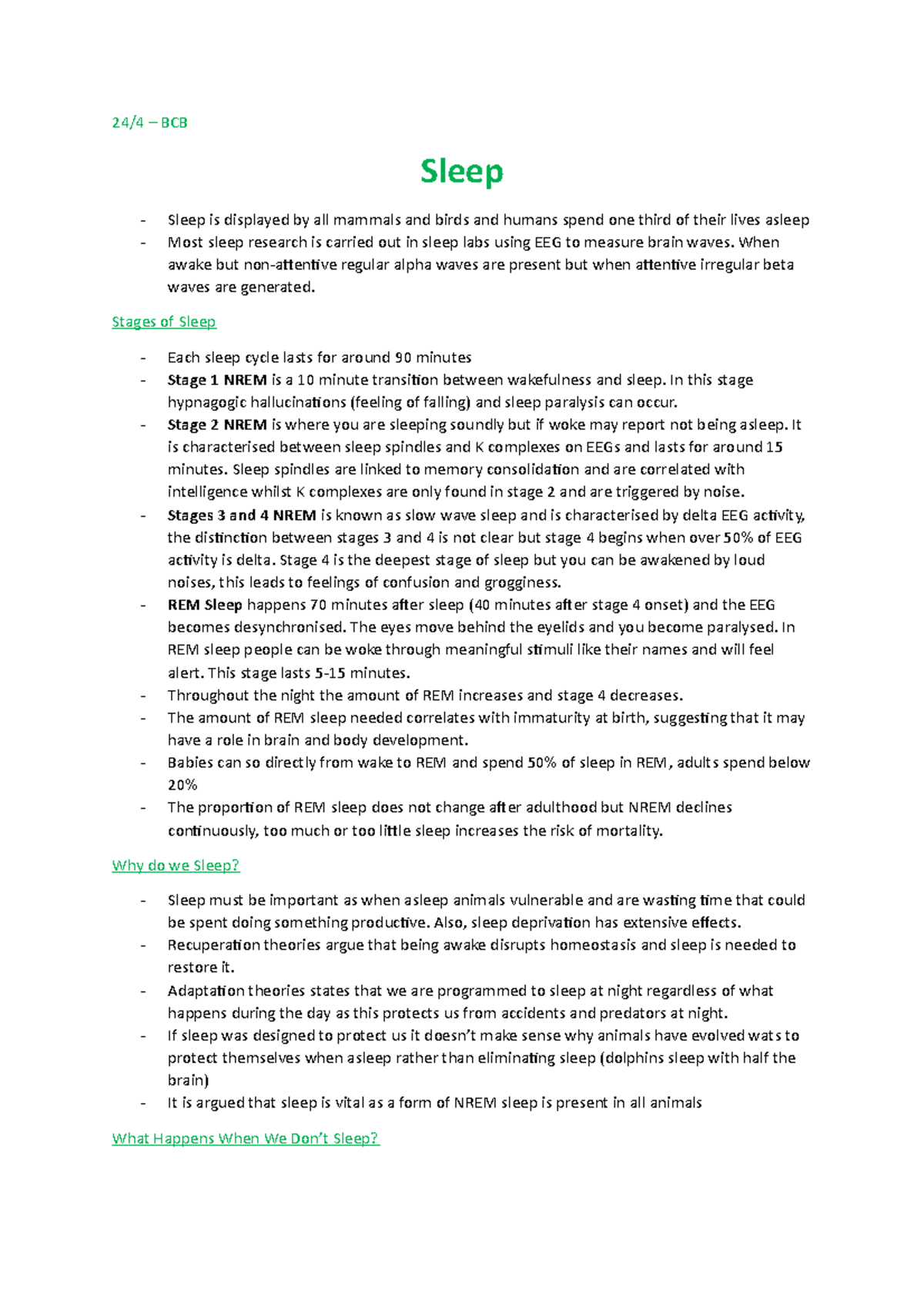 Psychology of Sleep - 24/4 – BCB Sleep Sleep is displayed by all ...