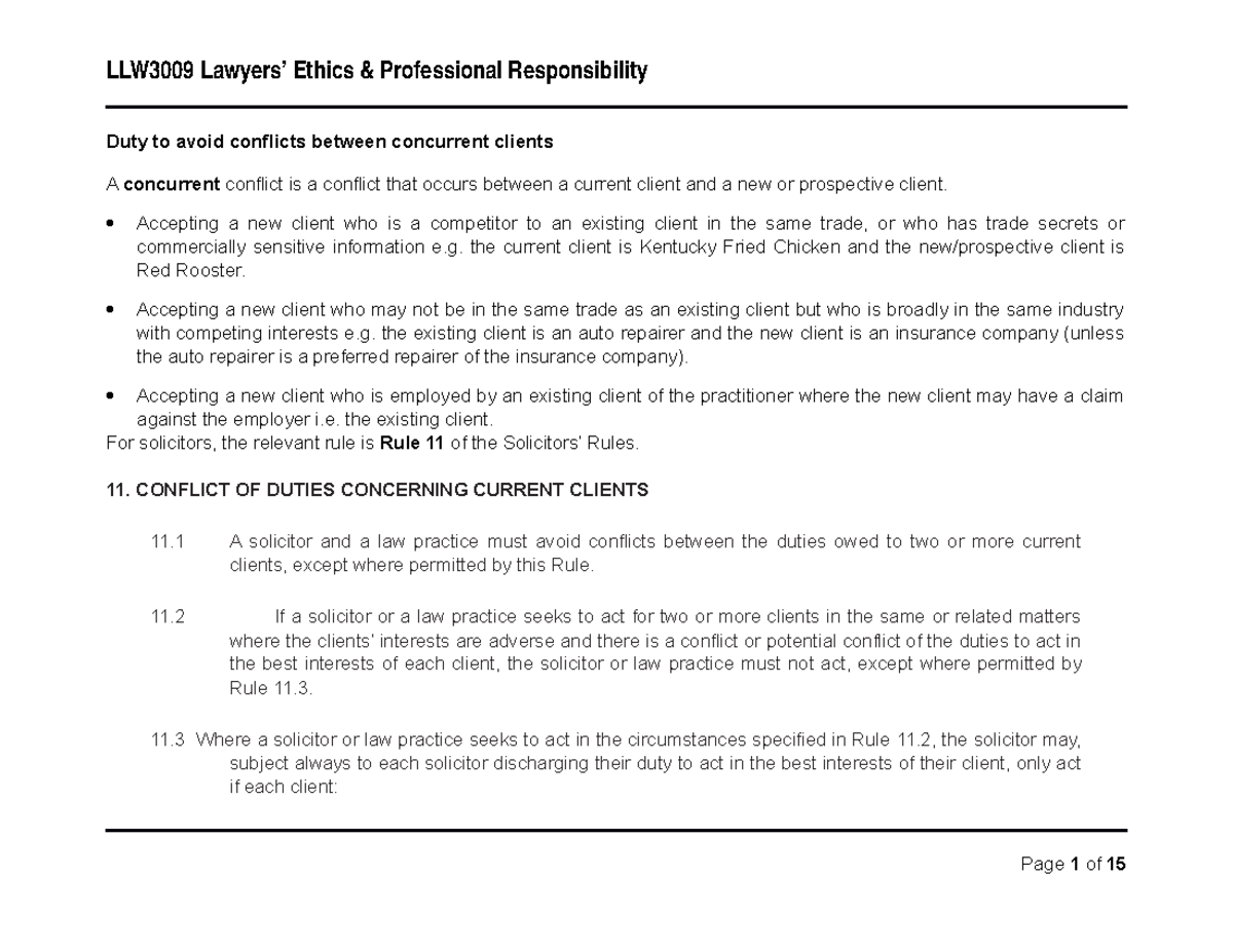Session 5 - Duty to avoid conflicts between concurrent clients - Duty ...