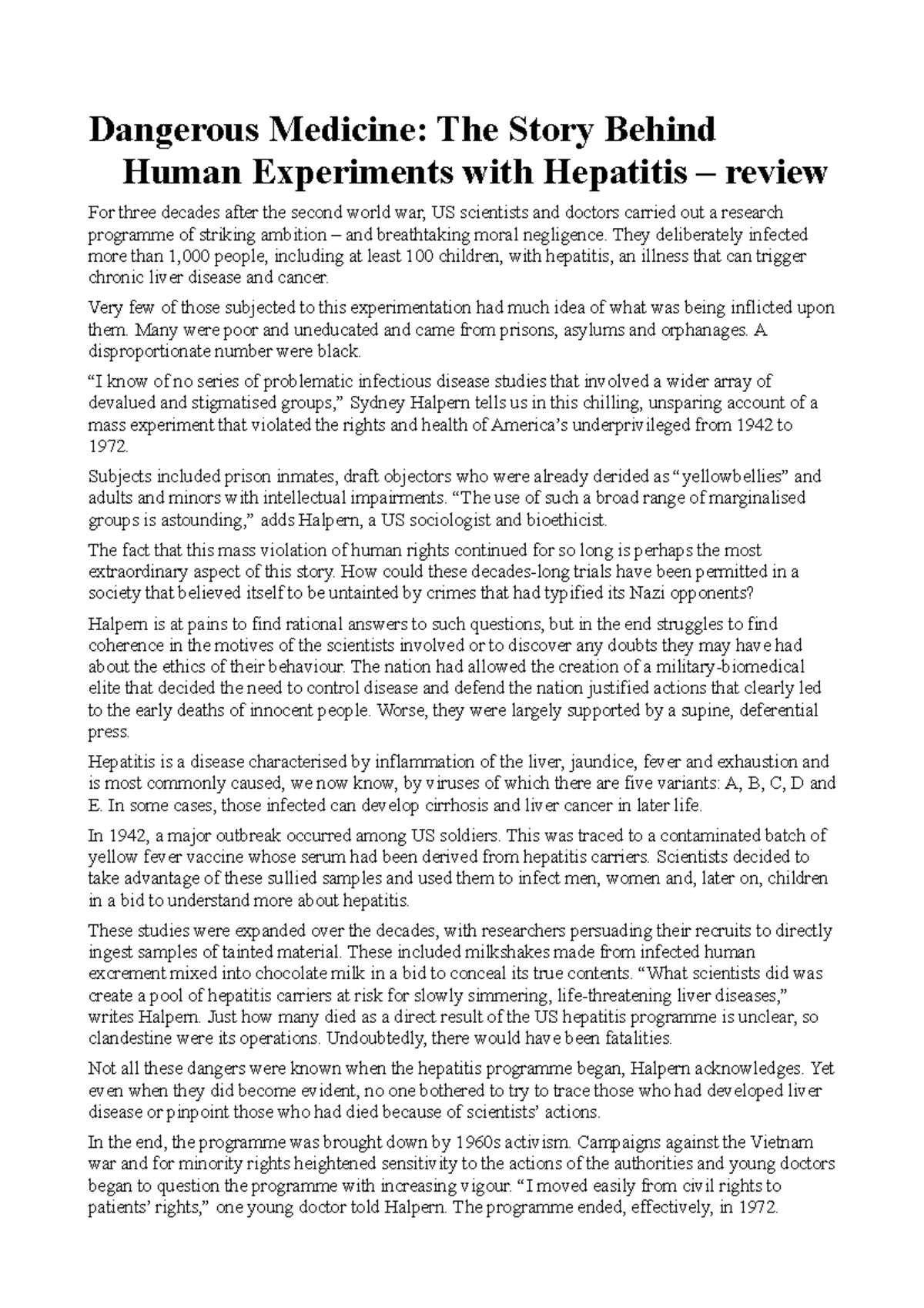 Ética - Dangerous Medicine: The Story Behind Human Experiments with ...