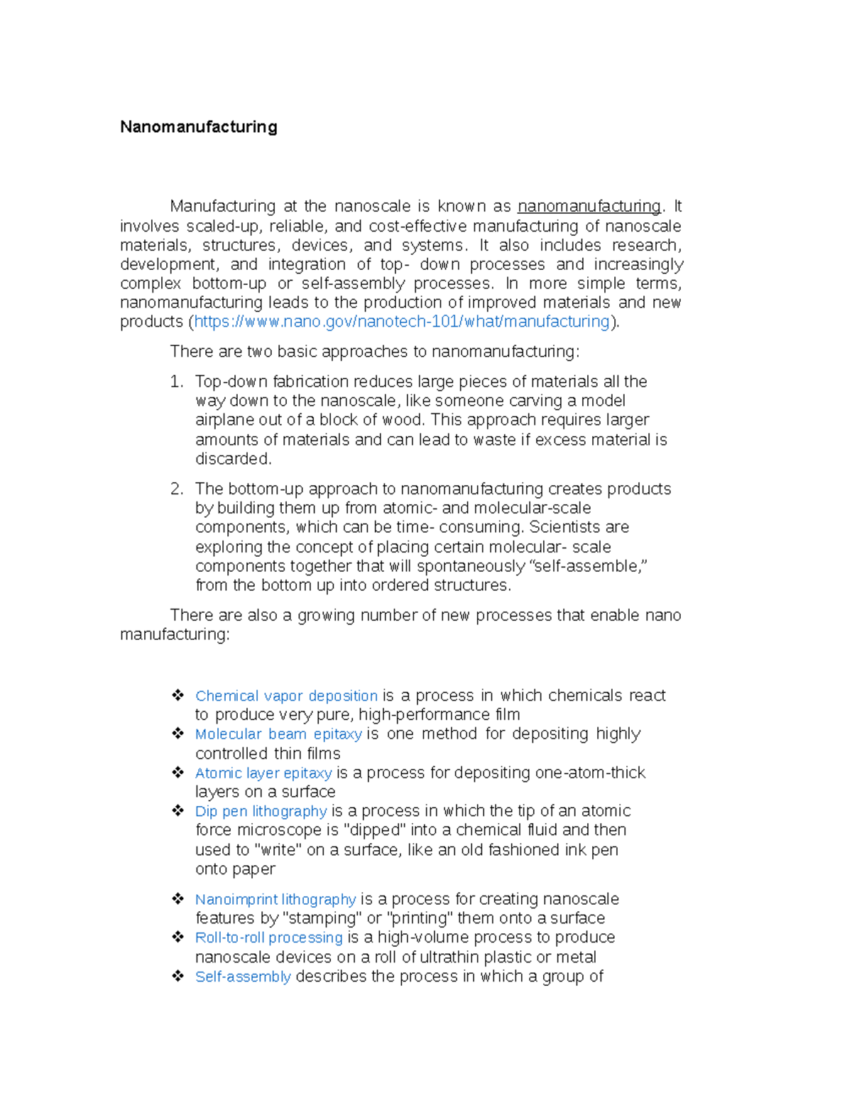 Nanomanufacturing - It involves scaled-up, reliable, and cost-effective ...