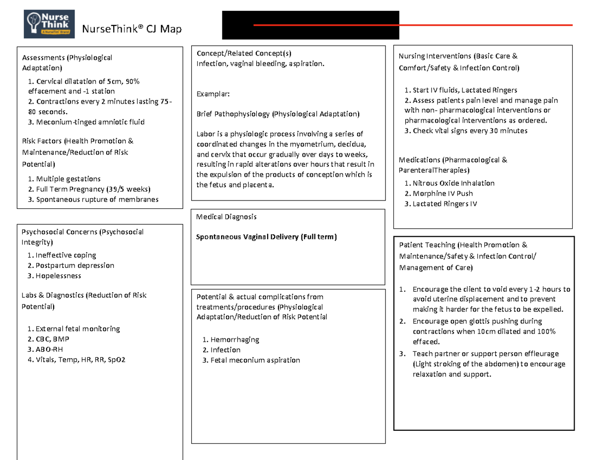 CJ Map Template full term Labor - NurseThink® CJ Map Name: Savannah ...