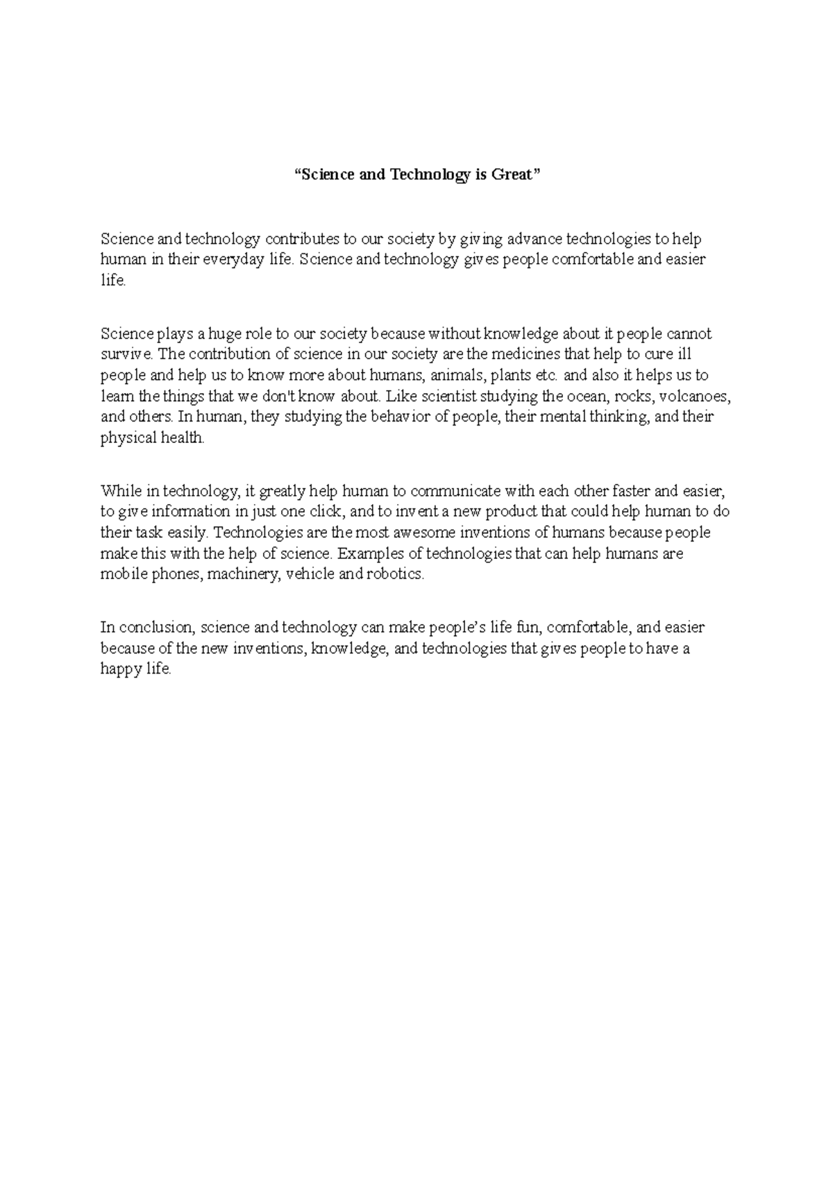 Science and Technology is Great - “Science and Technology is Great ...