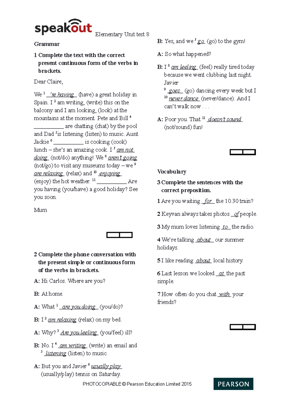 09. SO2nd Ed Elem Unittest 8 - Elementary Unit test 8 Grammar 1 ...