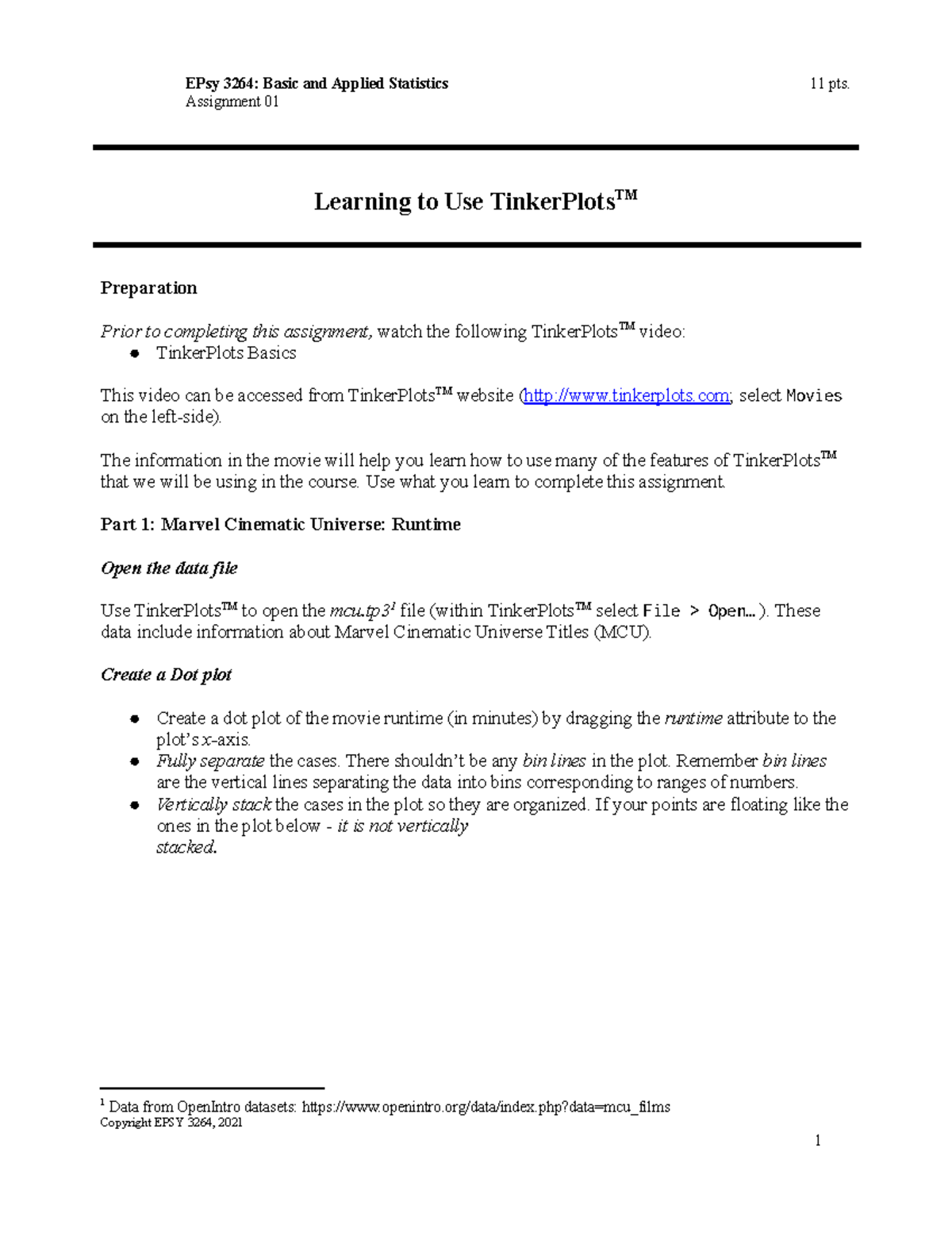 Stats - Tinkerplots - Abdi - Assignment 01 Learning to Use TinkerPlots TM Preparation Prior to ...