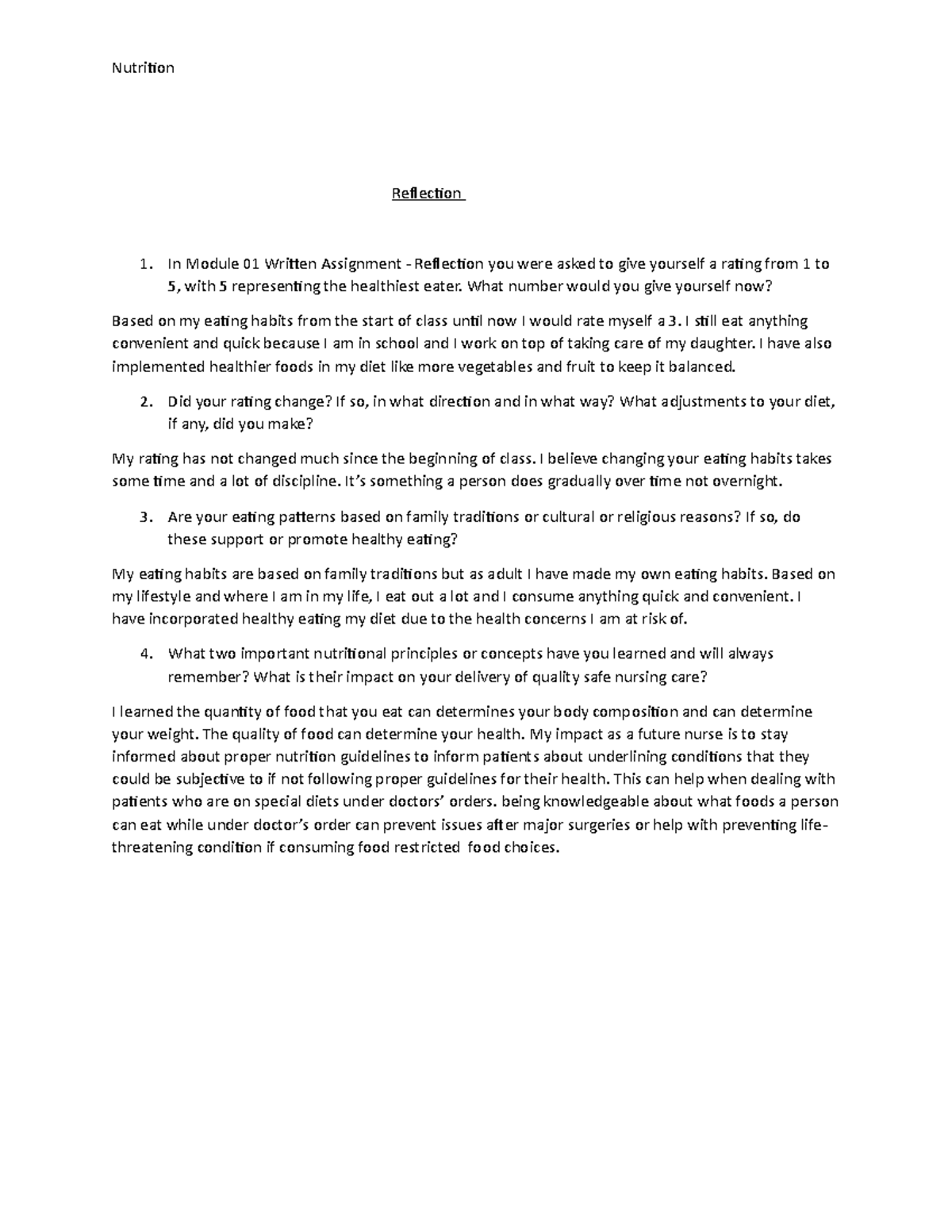 Nutrition Mod 5 080222 - practice - Nutrition Reflection In Module 01 ...