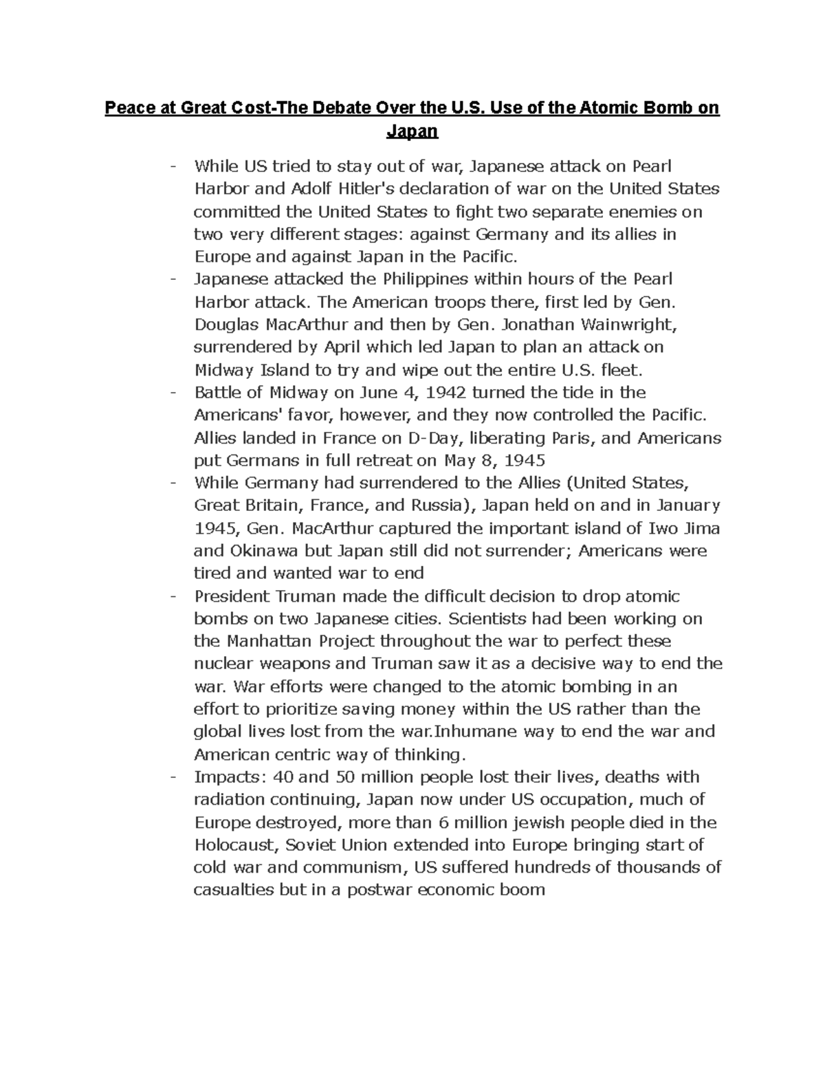 Peace at Great Cost-The Debate Over the Atomic Bomb - Peace at Great ...