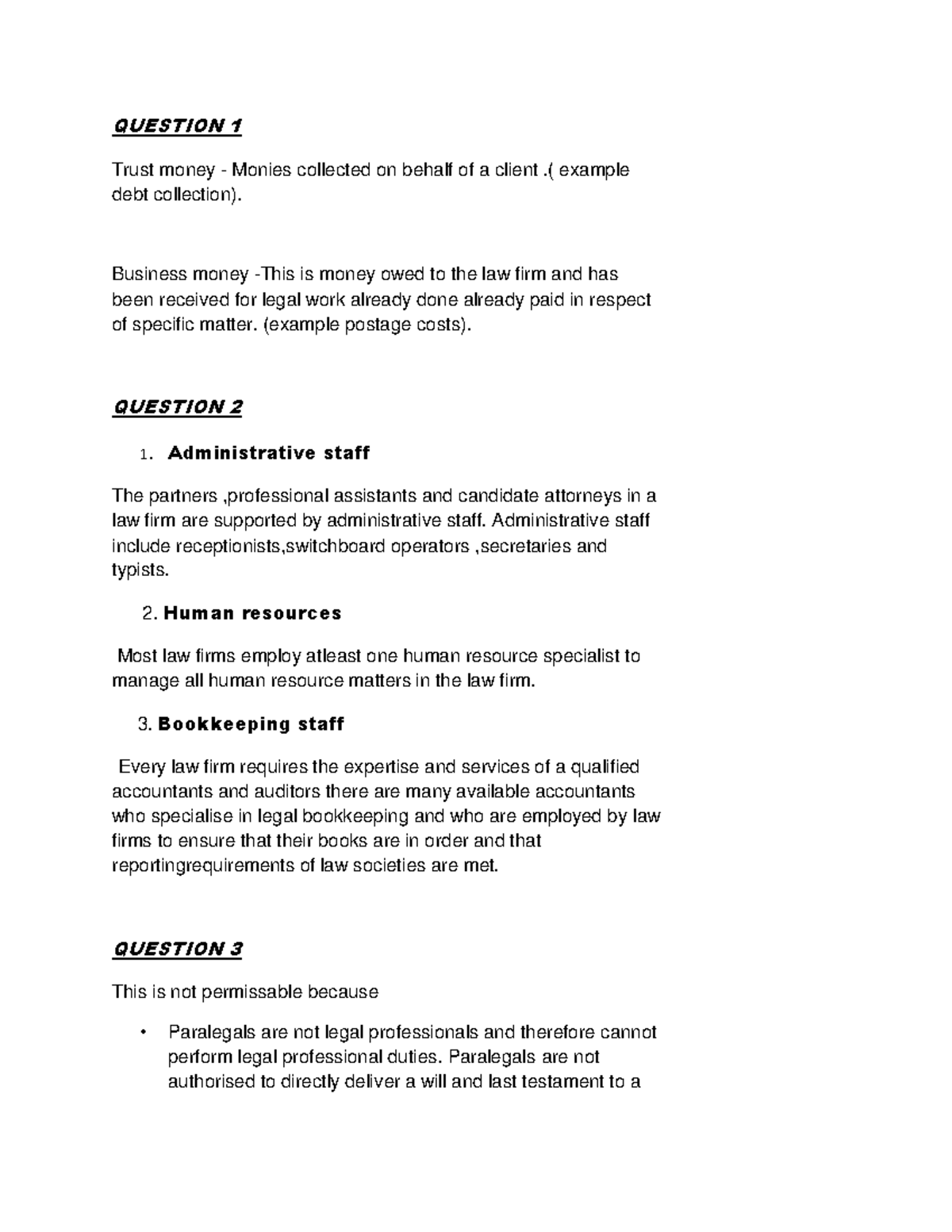 BWE1501 Assignment 01 - QUESTION 1 Trust money - Monies collected on ...