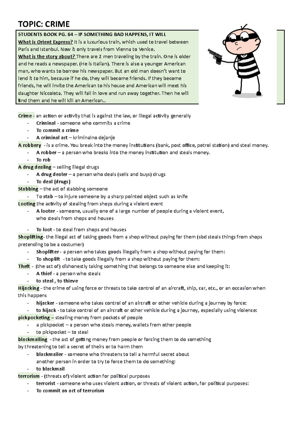 topic crime - english notes - TOPIC: CRIME STUDENTS BOOK PG. 64 – IF ...