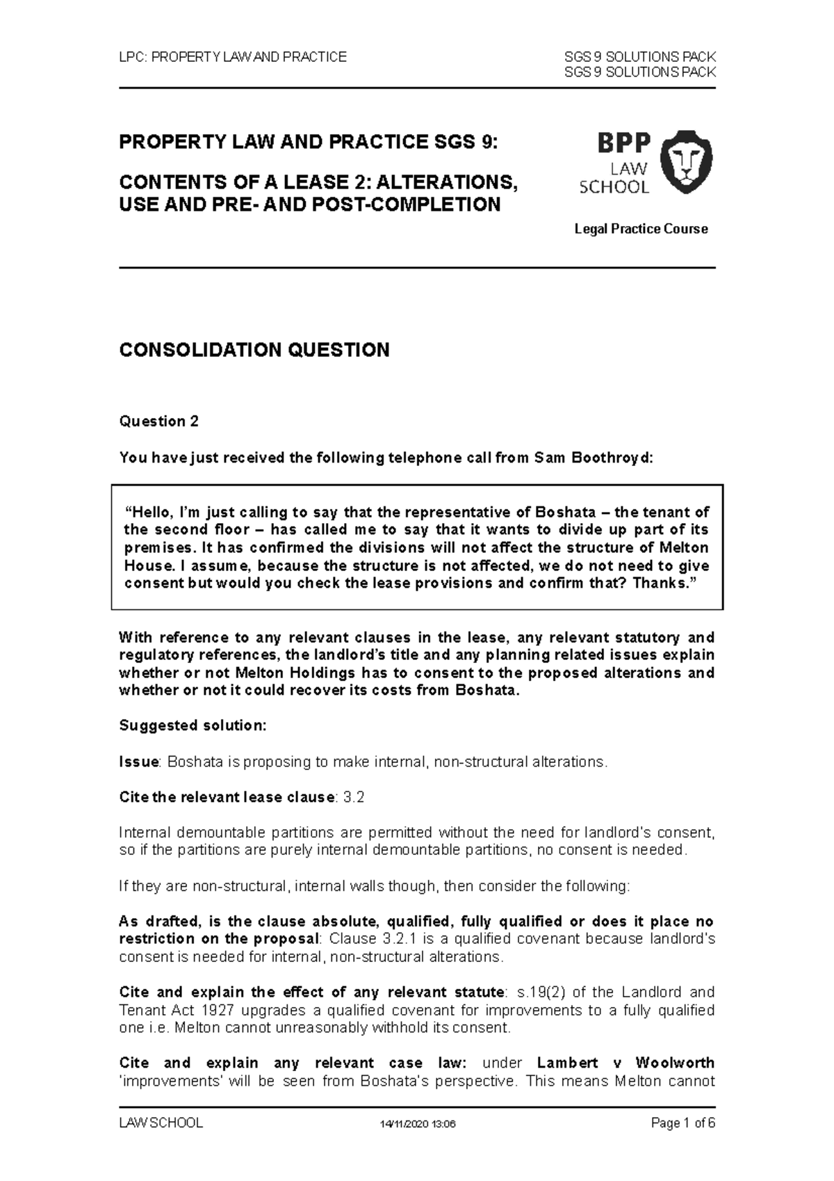 Solutions to Exam Style Questions: Changes and Alterations - LPC ...