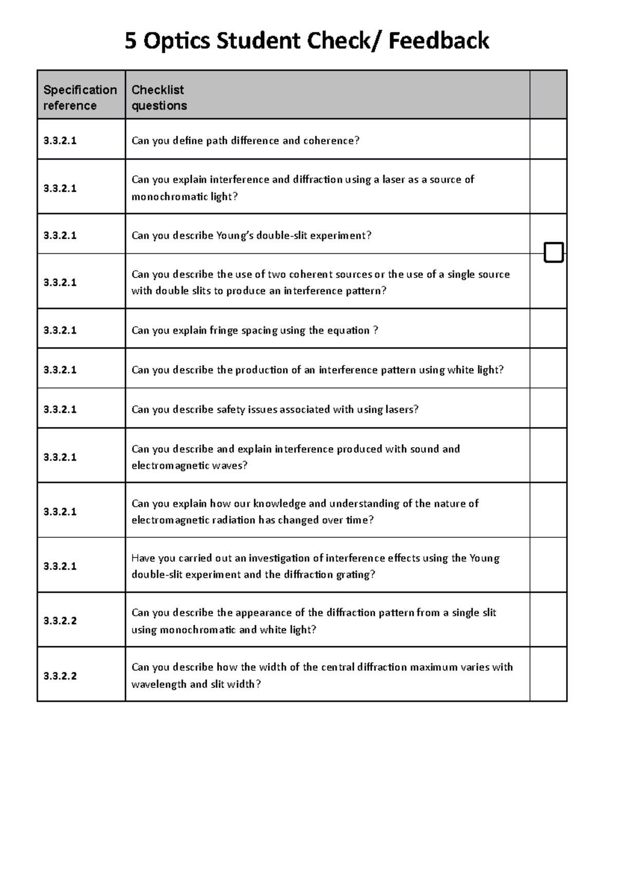 05 Optics Student Booklet - 5 Optics Student Check/ Feedback ...