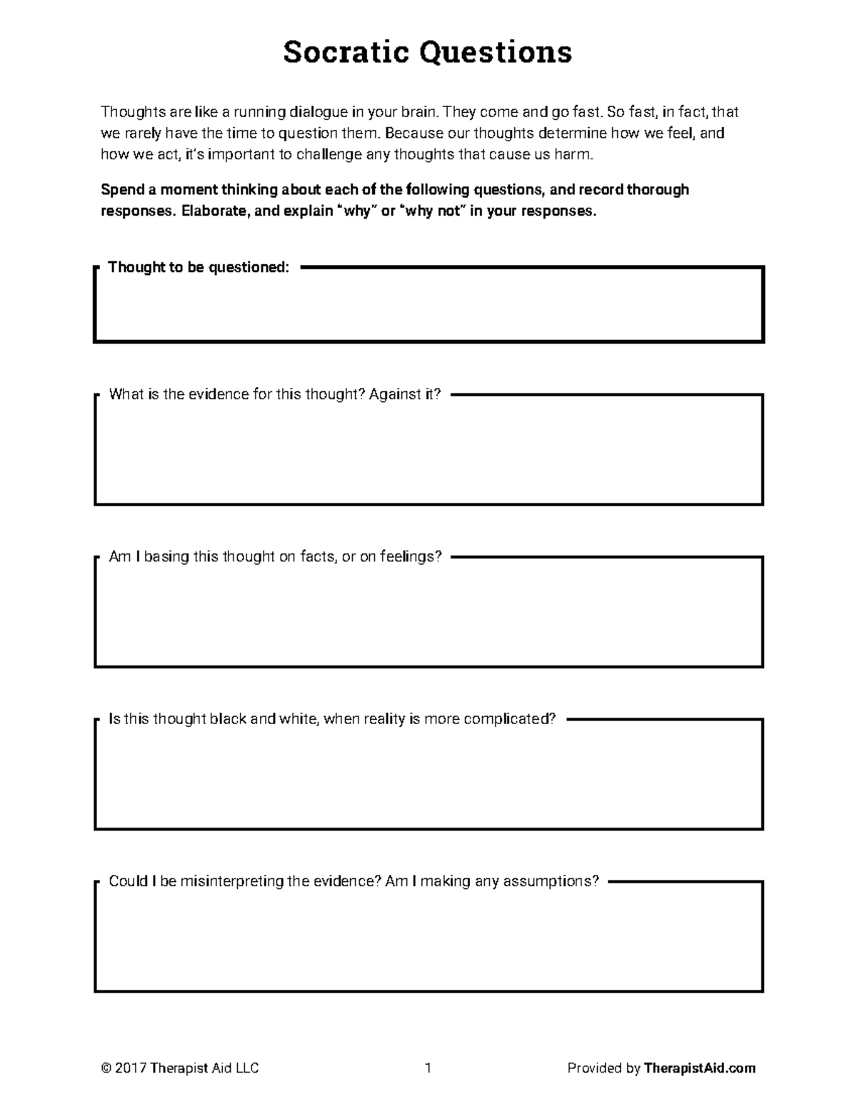 Socratic-questioning - Socratic Questions © 2017 Therapist Aid LLC 1 ...