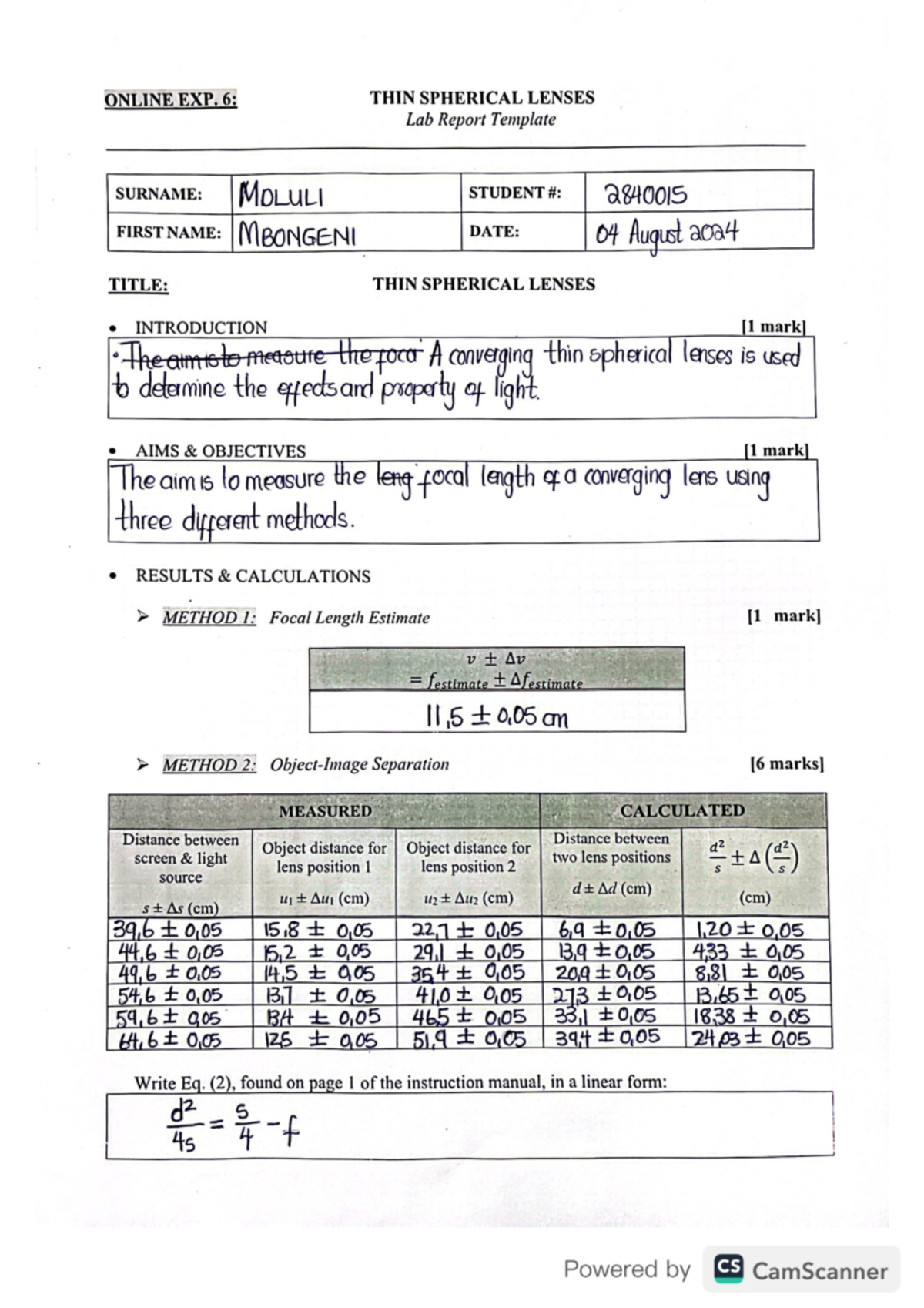 Exp 6 - Very important practical - ONLINE EXP. 6: THIN SPHERICAL LENSES ...