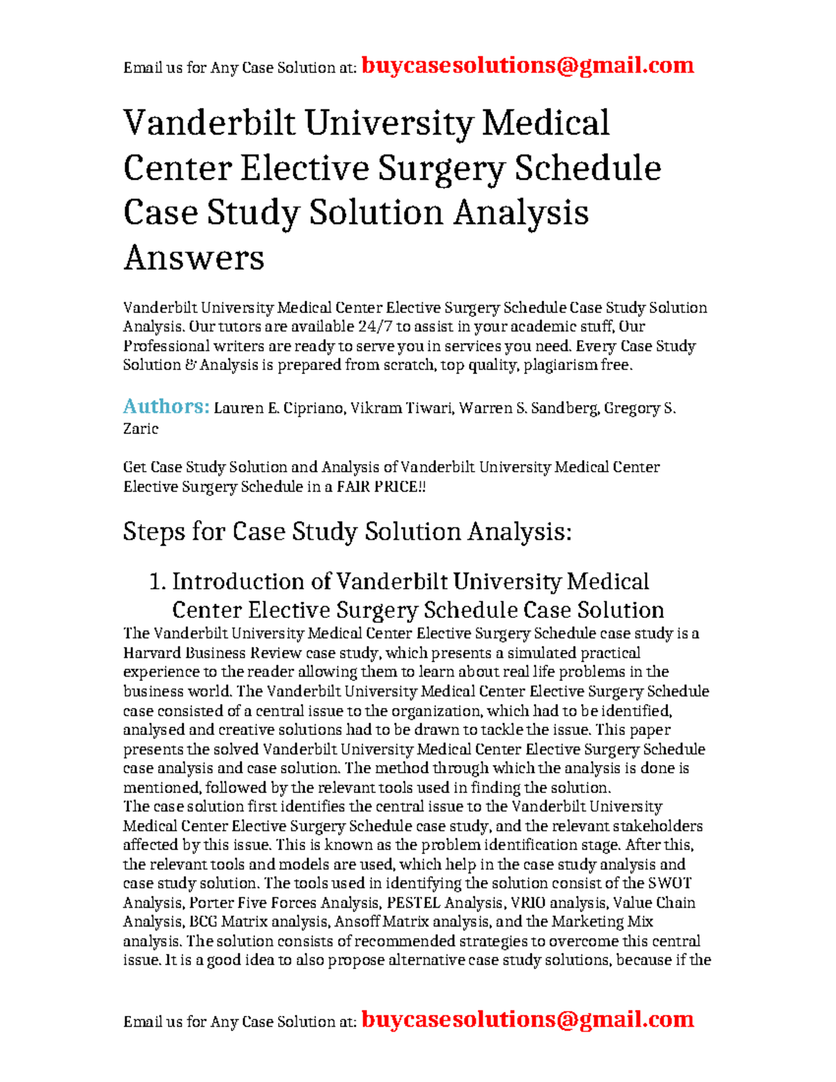 Case Solution Vanderbilt University Medical Center Elective Surgery Schedule - Vanderbilt ...
