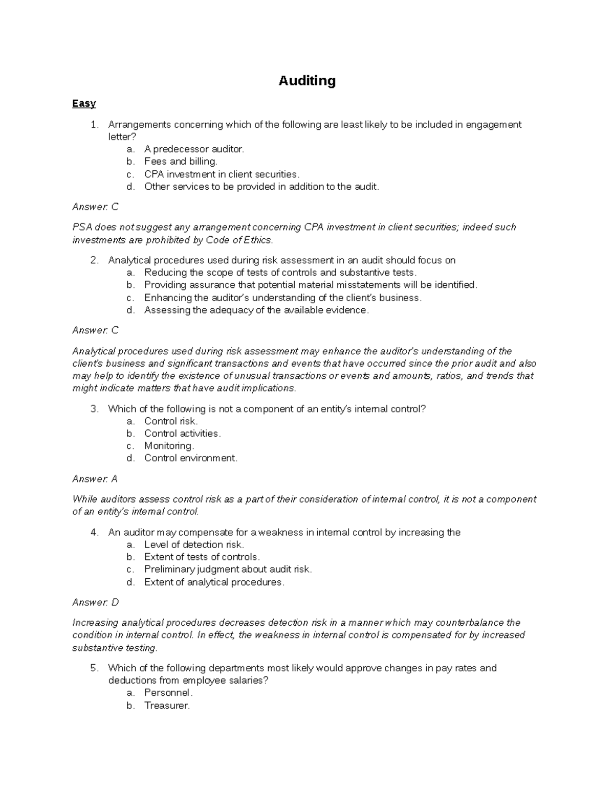 Auditing Final Round - Practice MAterials - Auditing Easy Arrangements ...