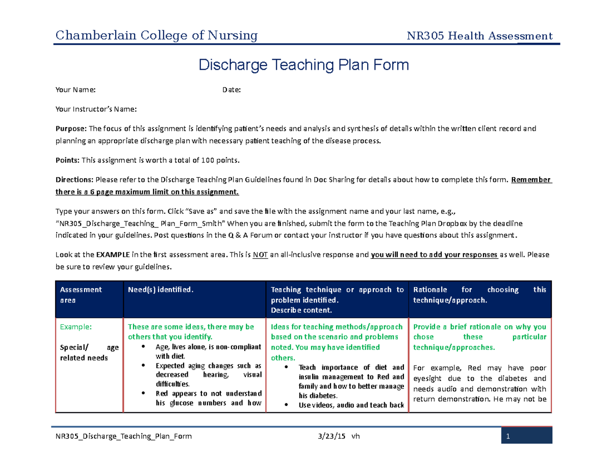 Discharge Teaching Plan Solution Discharge Teaching Plan Form Your