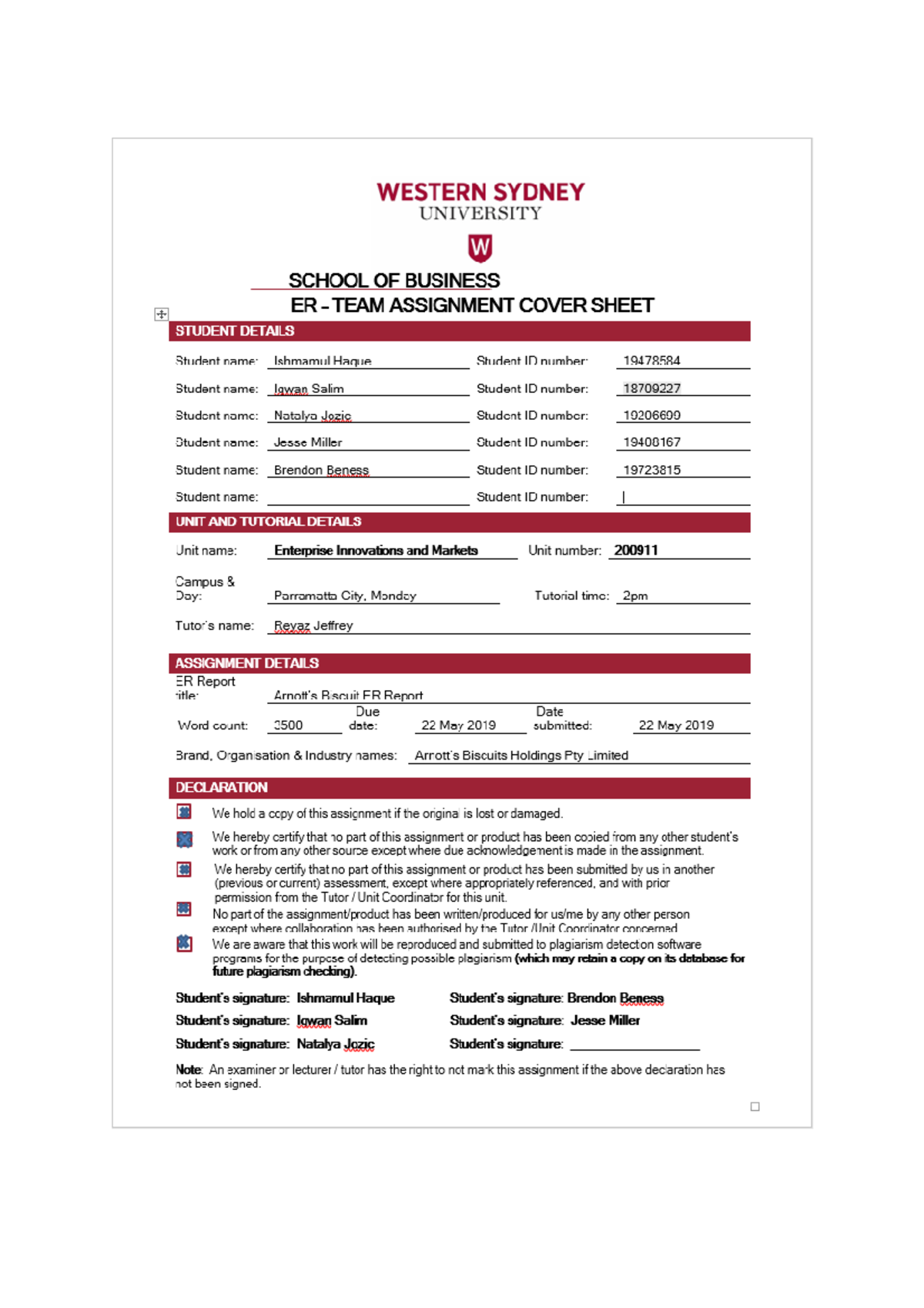 EM report - Enterprise Report for Arnott’s Biscuits Holdings Pty Ltd ...