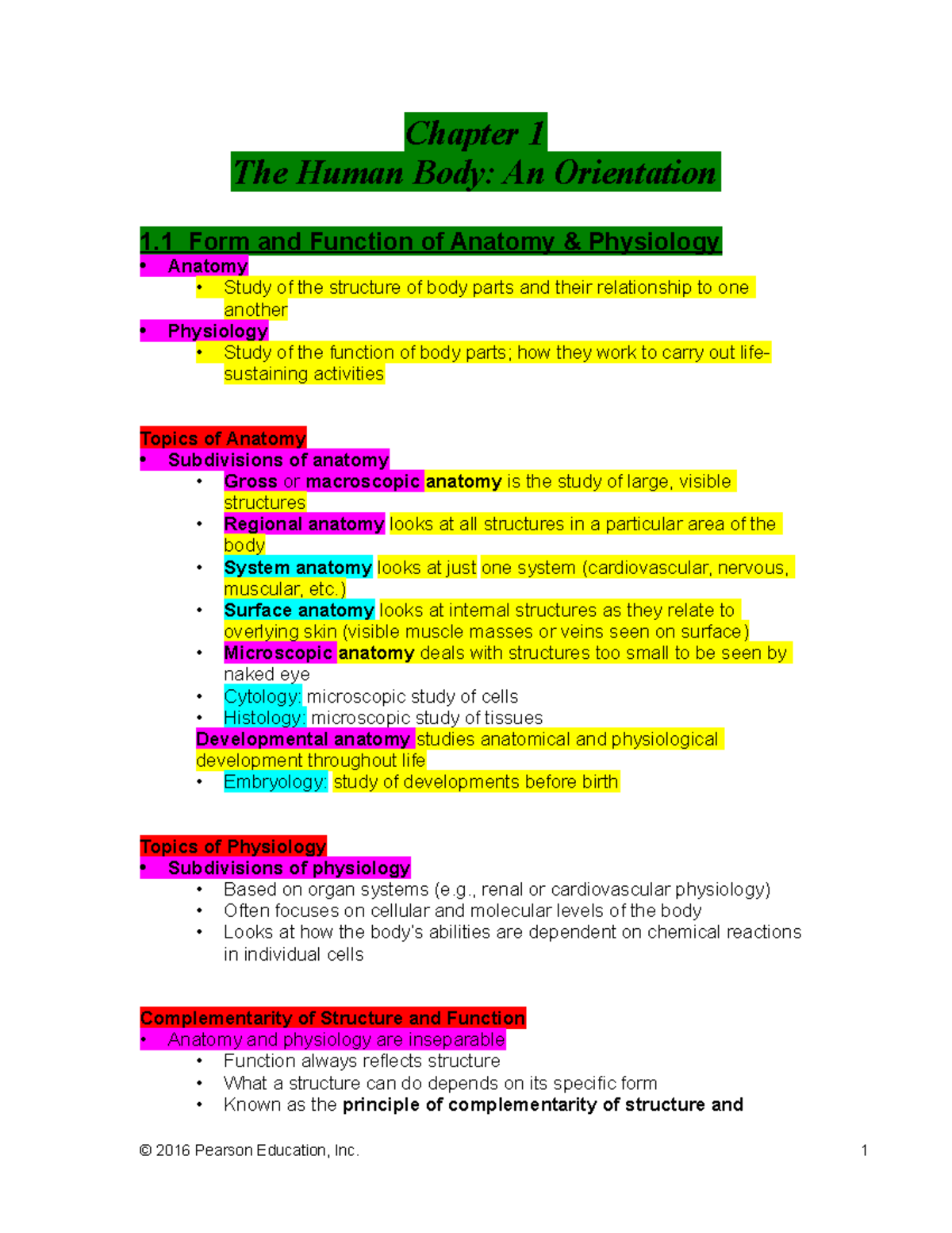 Ch. 1 Lecture Outline - Chapter 1 The Human Body: An Orientation 1 Form ...