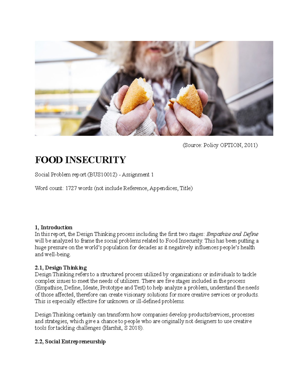 Assignment 1:Social problem report (Innovative Business Practice ...