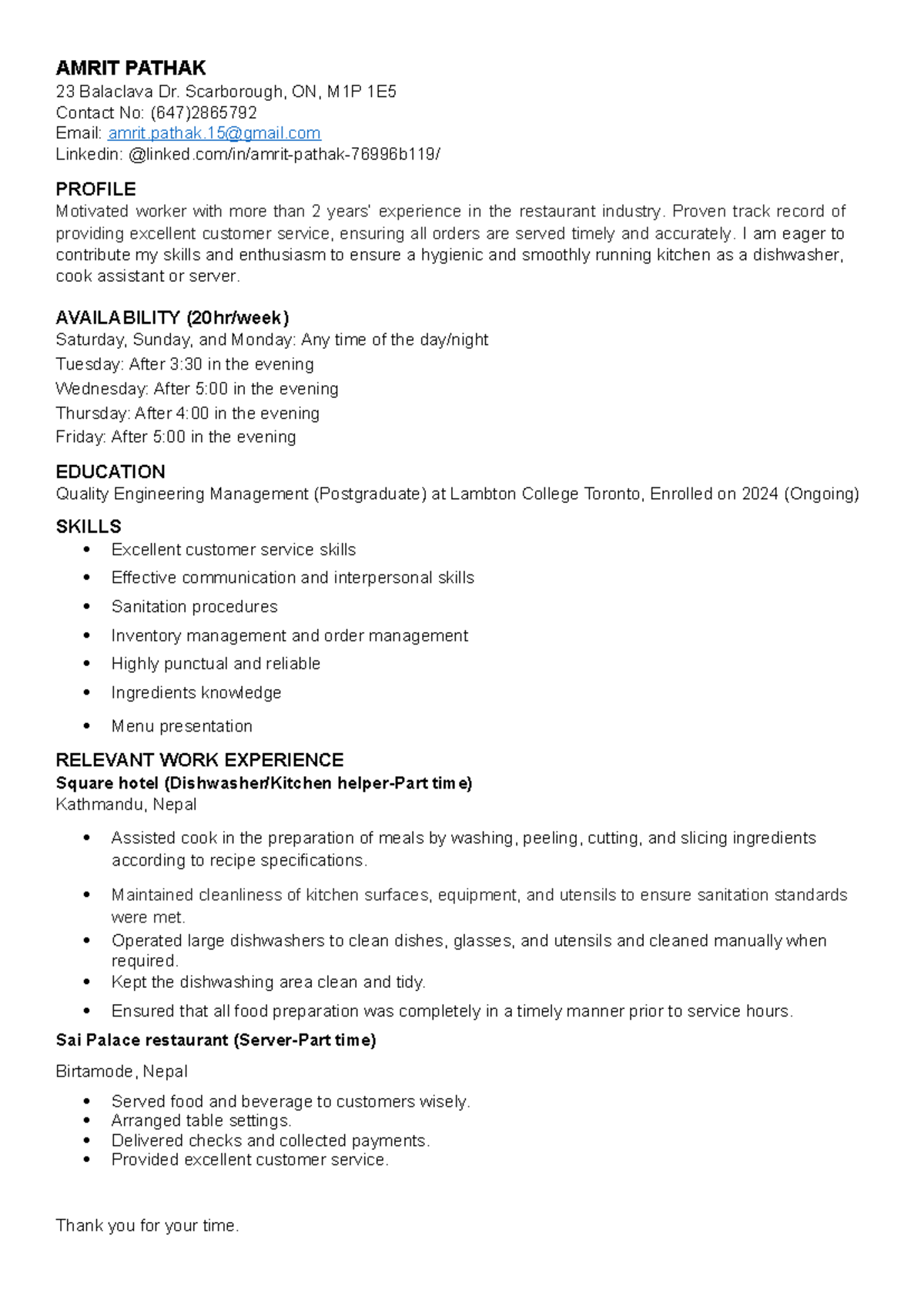Amrit cv helper - Summary Mechanical Engineering - AMRIT PATHAK 23 ...