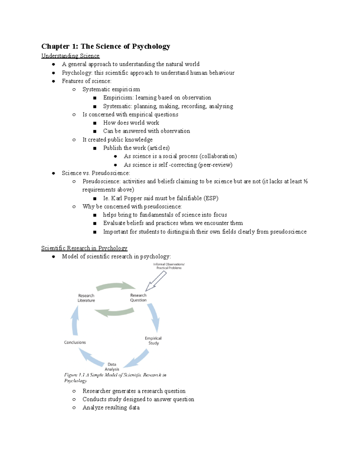 Research Methods Textbook Notes - Chapter 1: The Science of Psychology ...