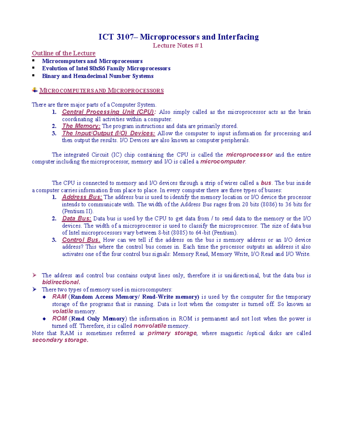Lecture 1 part3 - Essential - ICT 3107– Microprocessors and Interfacing ...