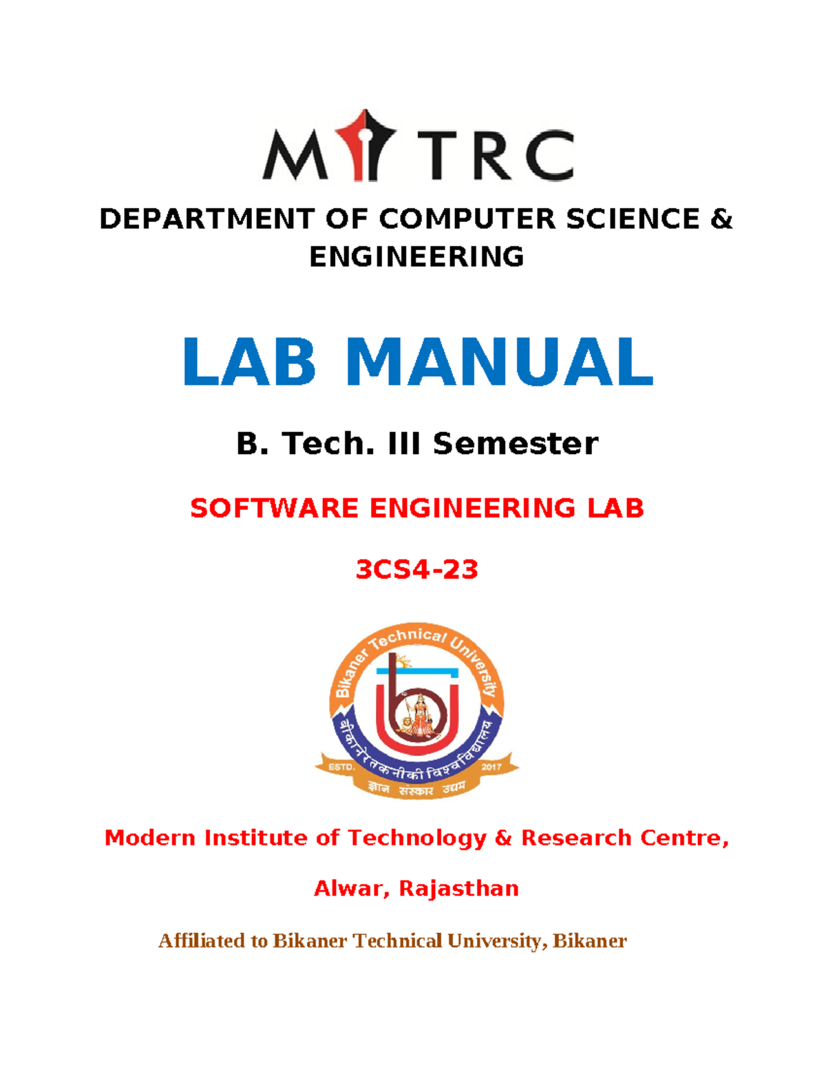 SE Lab Manual (copy) - web technkoily - DEPARTMENT OF COMPUTER SCIENCE ...