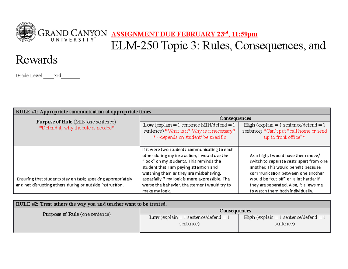Rules Consequences And Rewards my Template ASSIGNMENT DUE