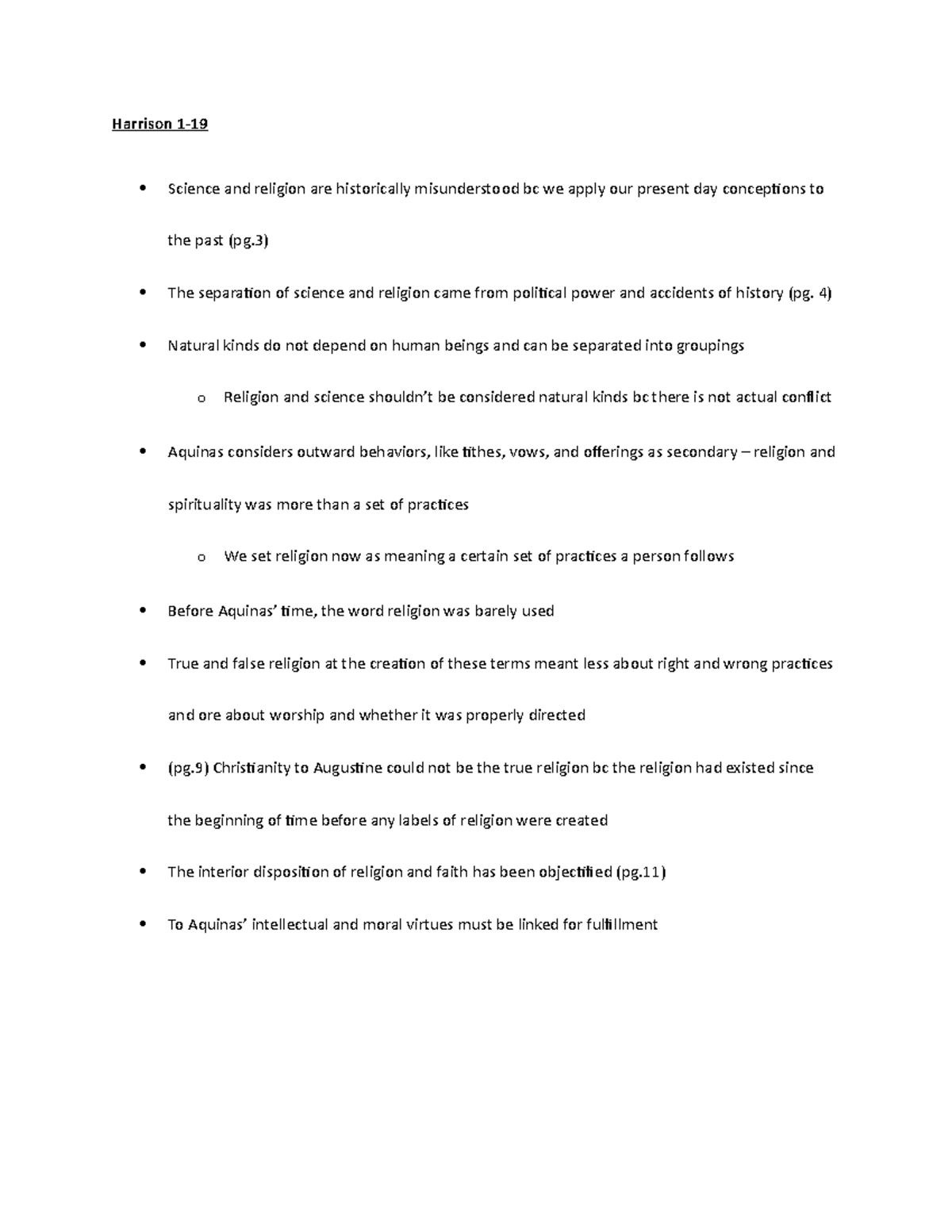 Harrison reading notes - Harrison 1- Science and religion are ...