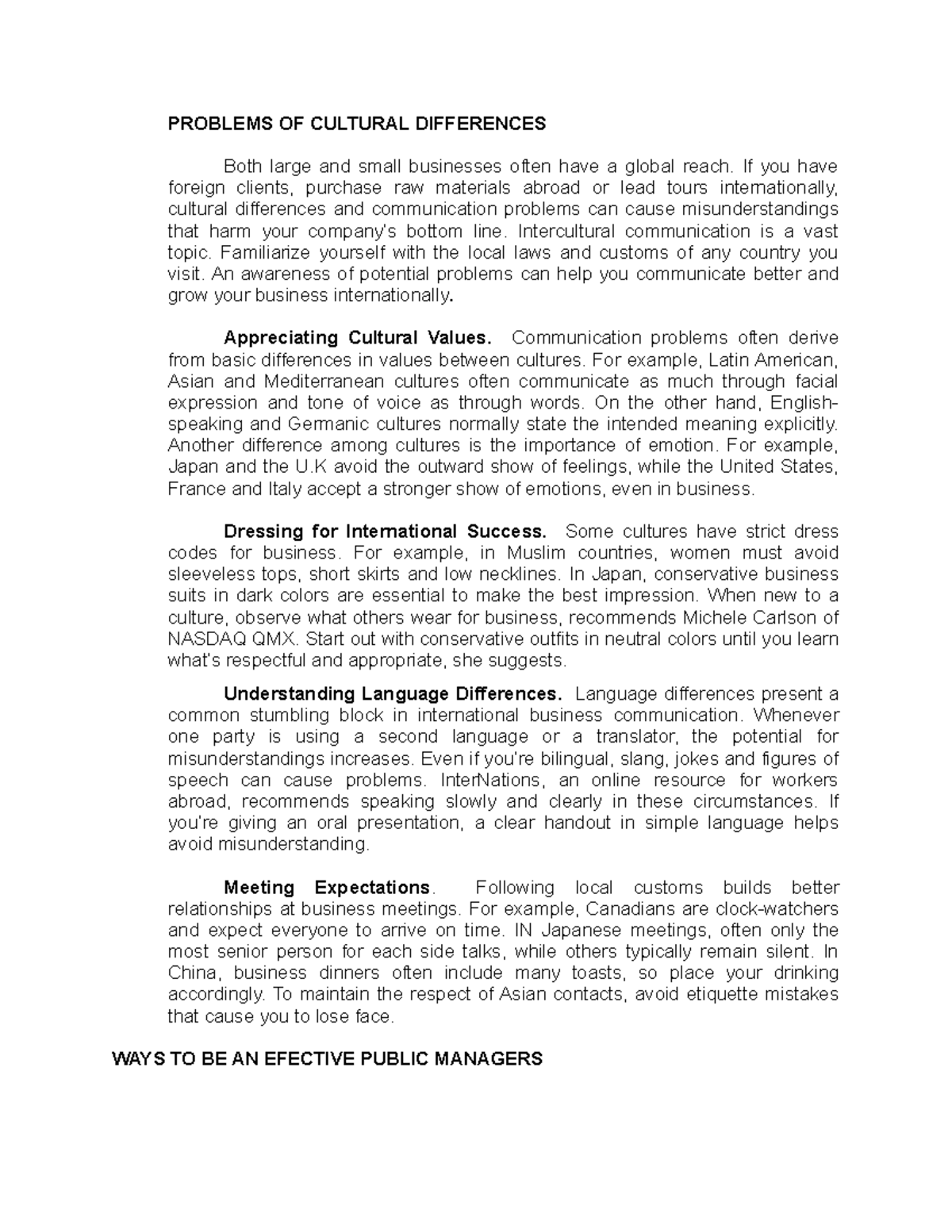 Problems OF Cultural Differences - PROBLEMS OF CULTURAL DIFFERENCES ...