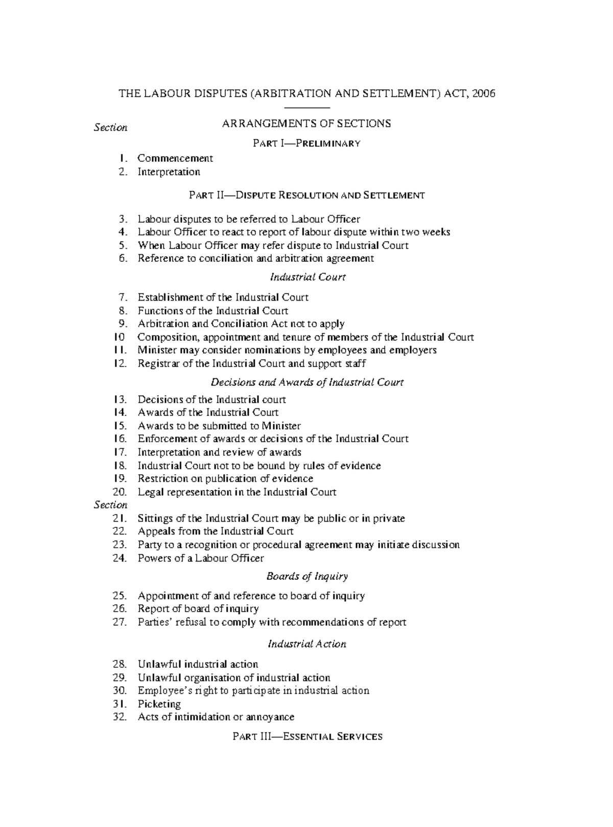 The Labour Disputes (Arbitration and Settlement) Act, 2006-1 - THE ...