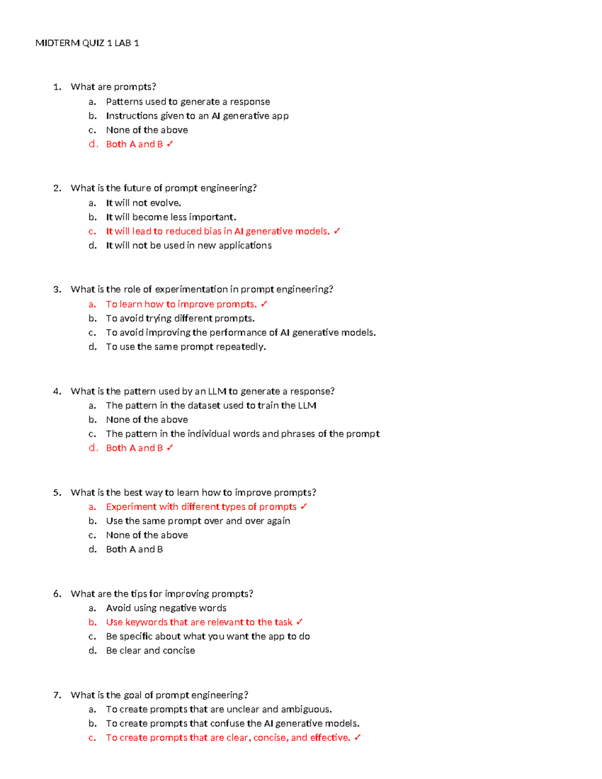 Ai Prompt Midterm Quiz Midterm Quiz 1 Lab 1 What Are Prompts A Patterns Used To Generate A