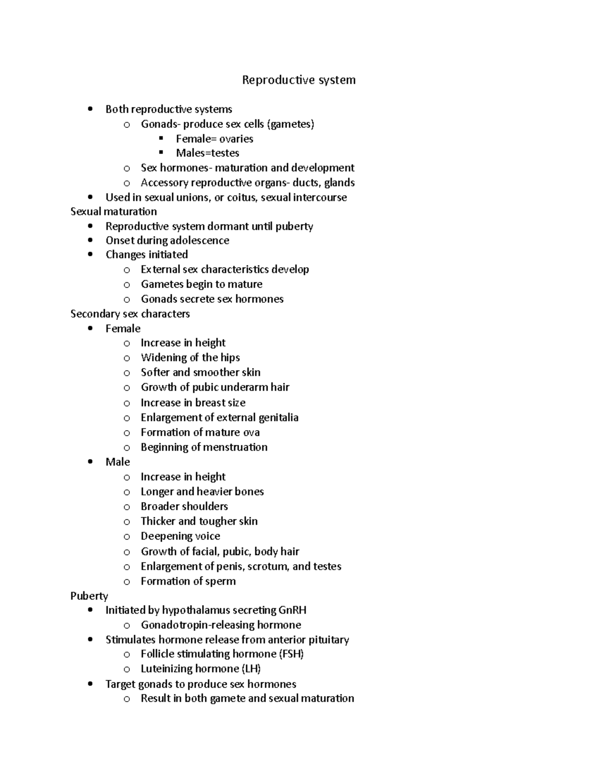Reproductive system - Class notes - Reproductive system Both ...