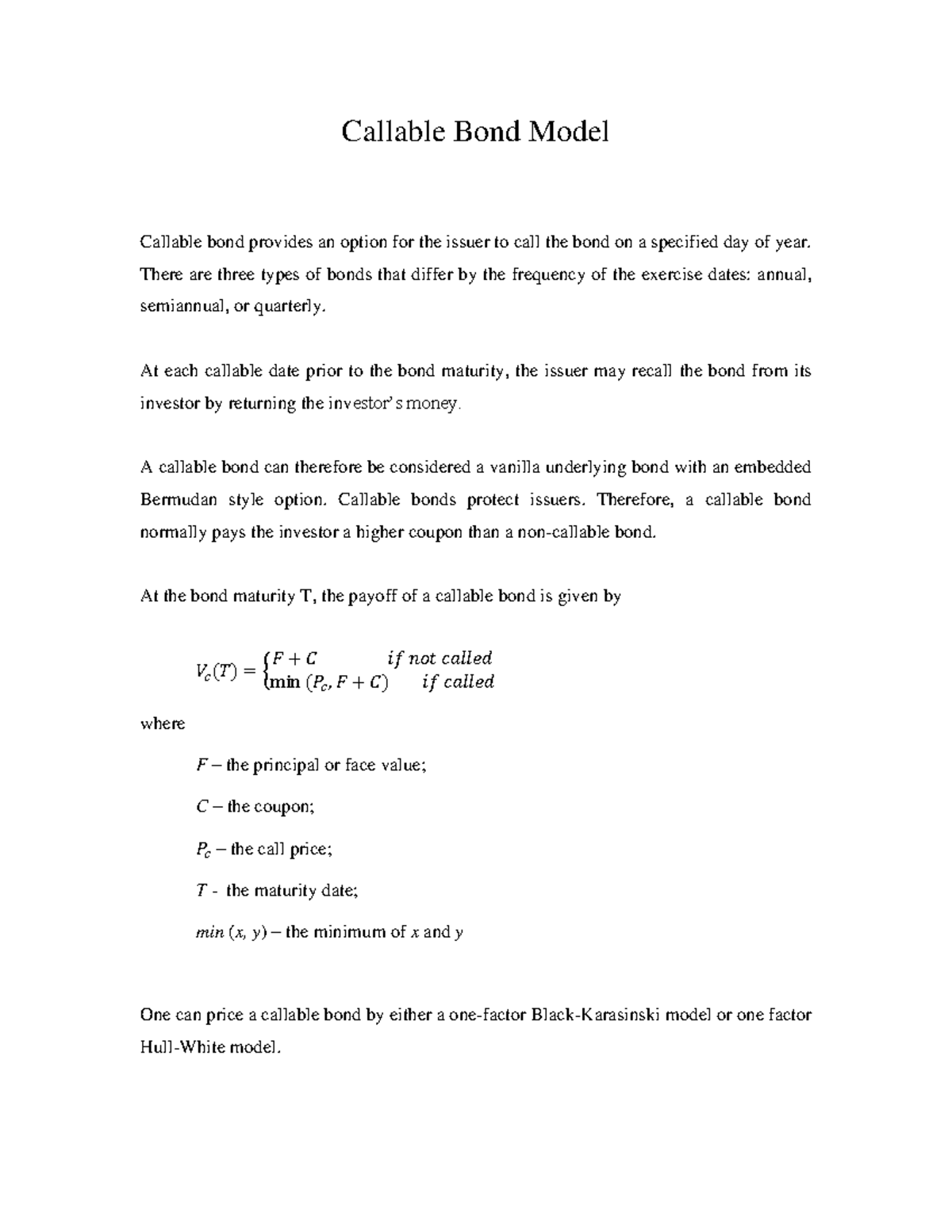 Fi Callable Bond-13 - Callable Bond Model Callable bond provides an ...