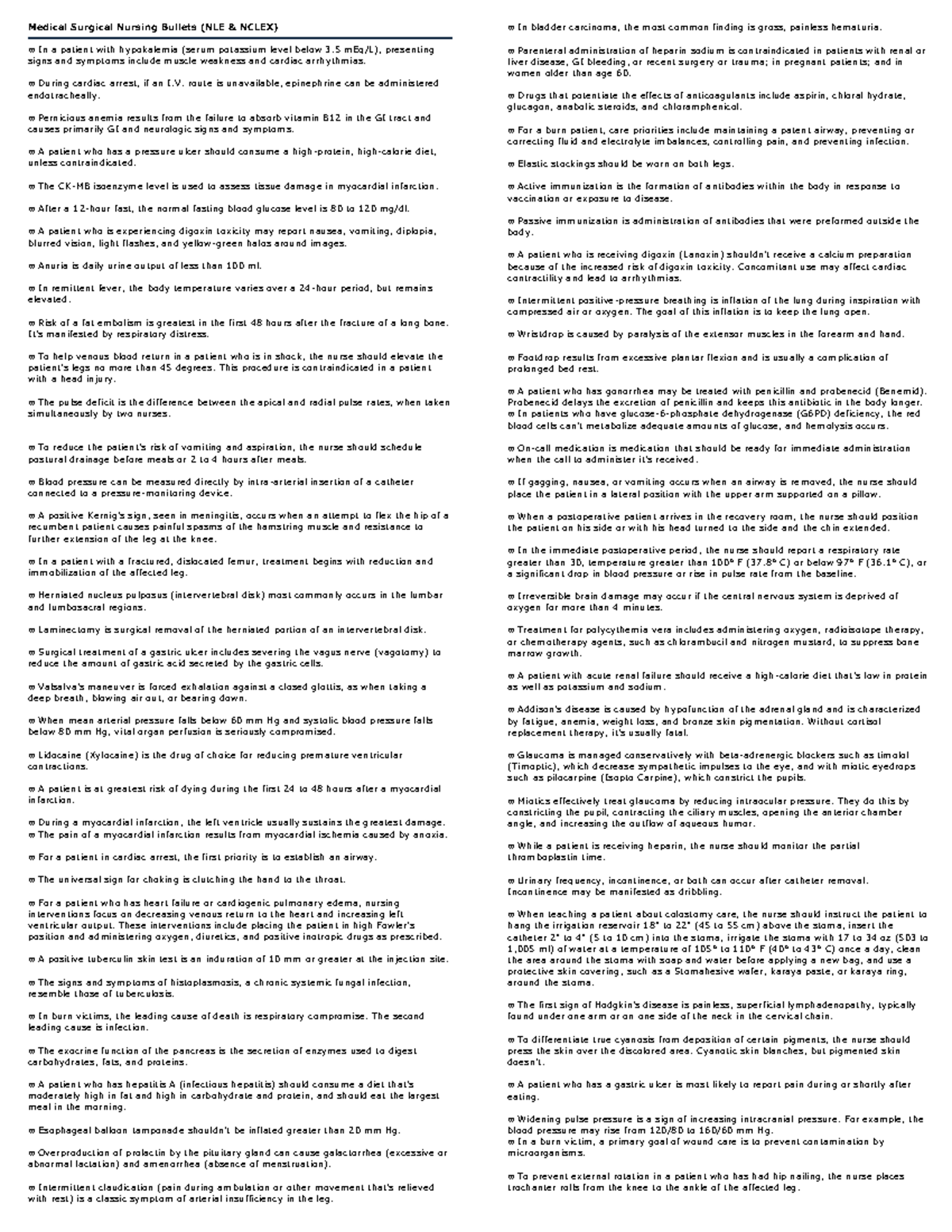 Med-surg bullets - Medical Surgical Nursing Bullets (NLE & NCLEX) In a ...