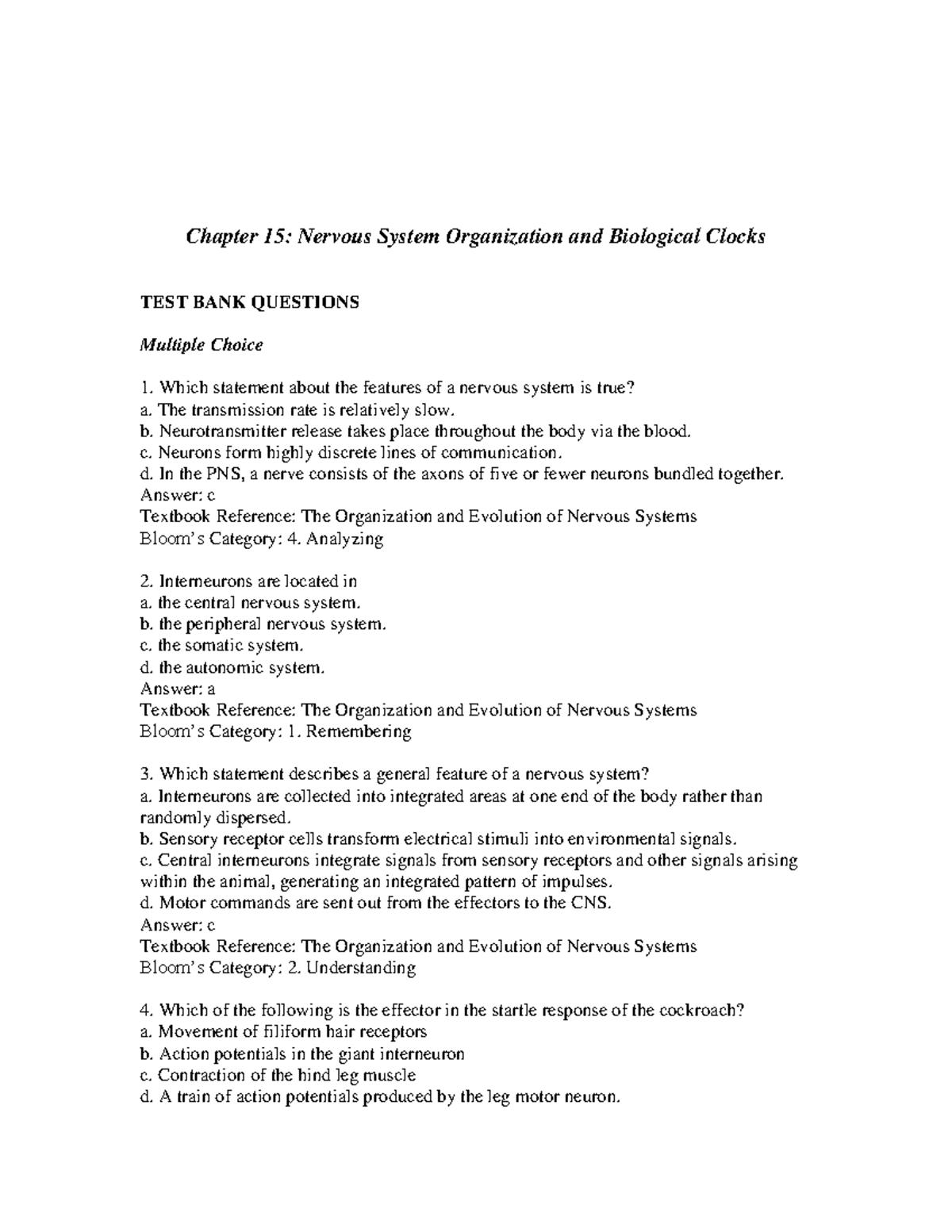 Chapter 15 Nervous System Organization and Biological Clocks - The ...