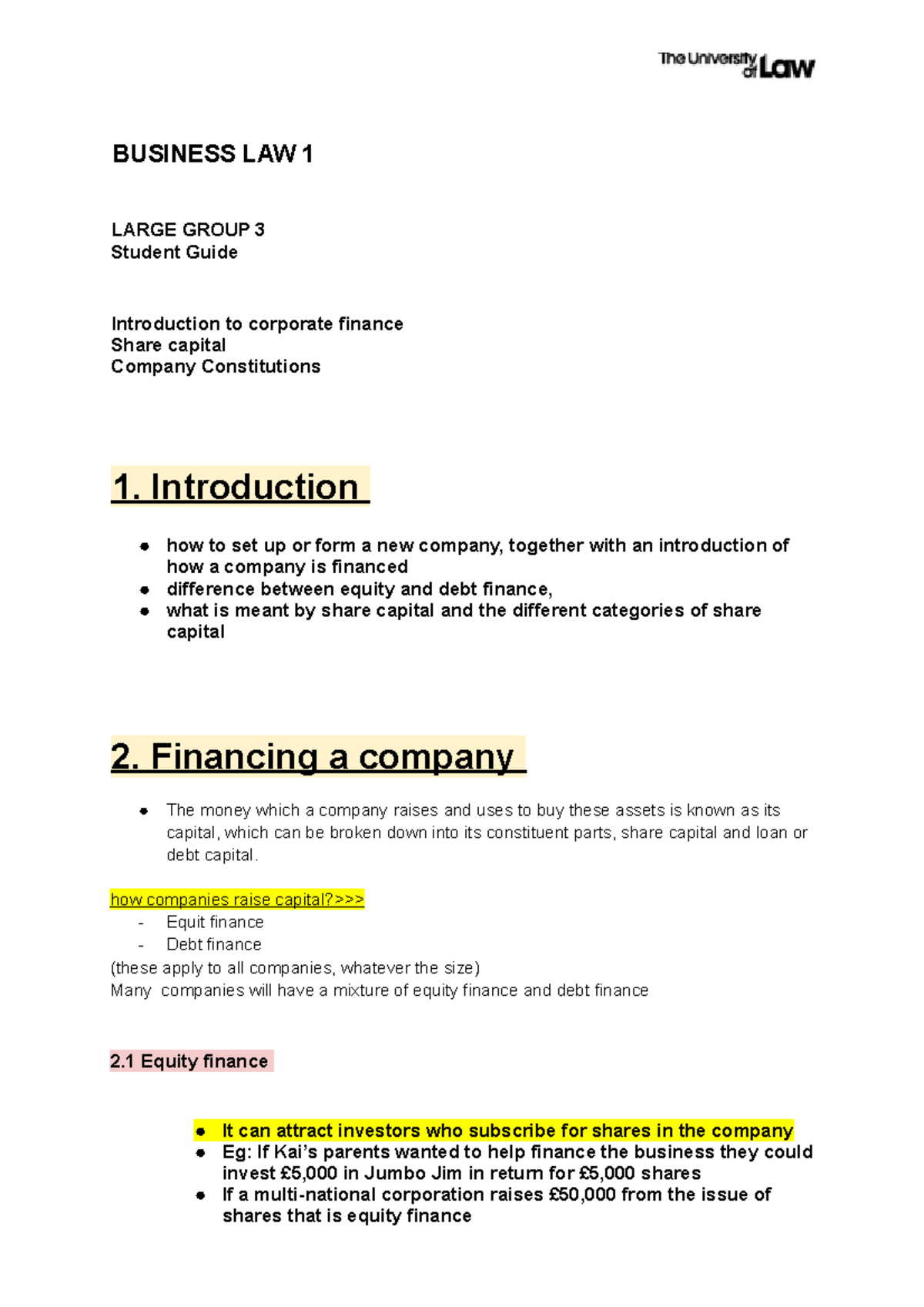 Business Law - LG 3 - Lectures from 2021-2022, Level 5 - BUSINESS LAW 1 ...