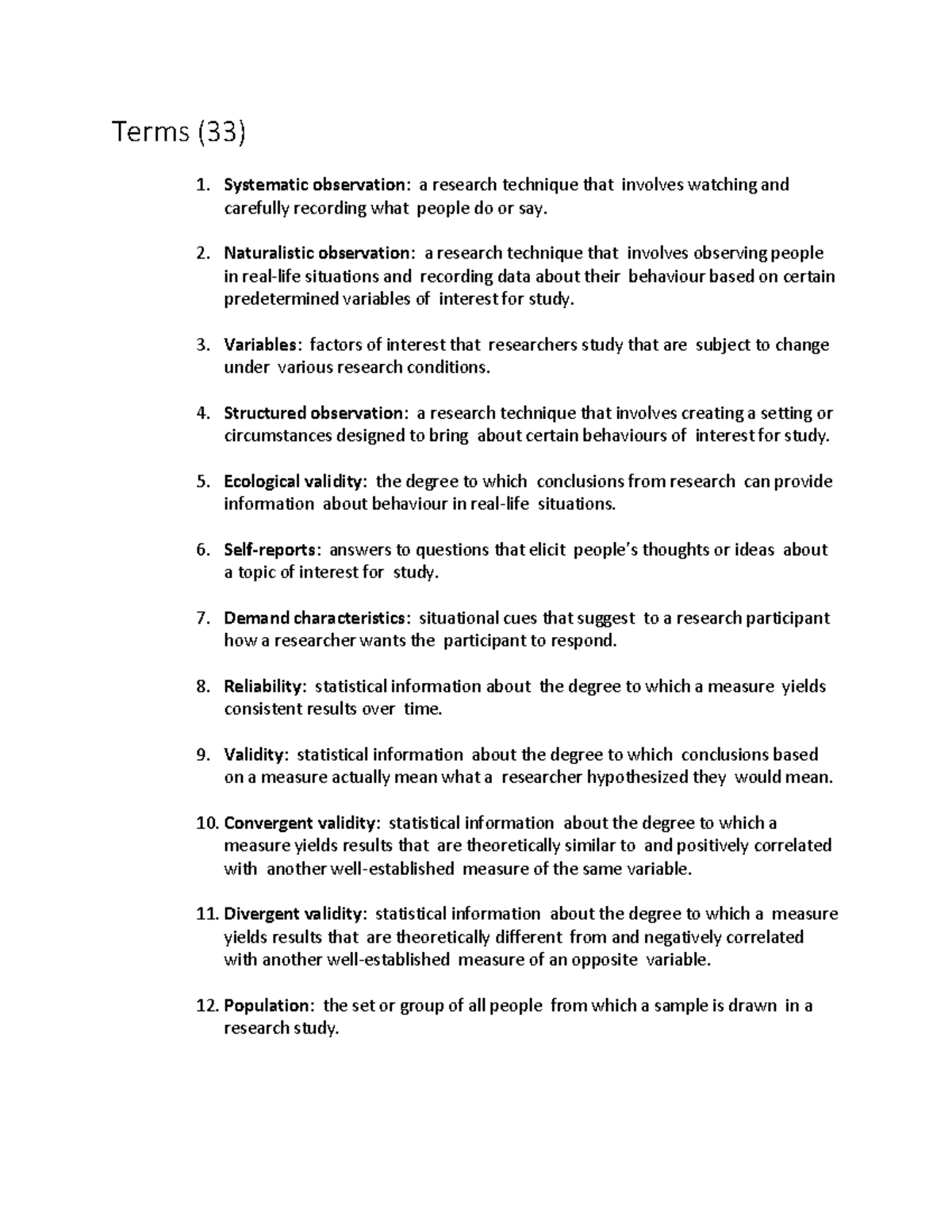 Ch 2 Terms (33) - Ch 2 Definitions - Terms (33) Systematic observation ...