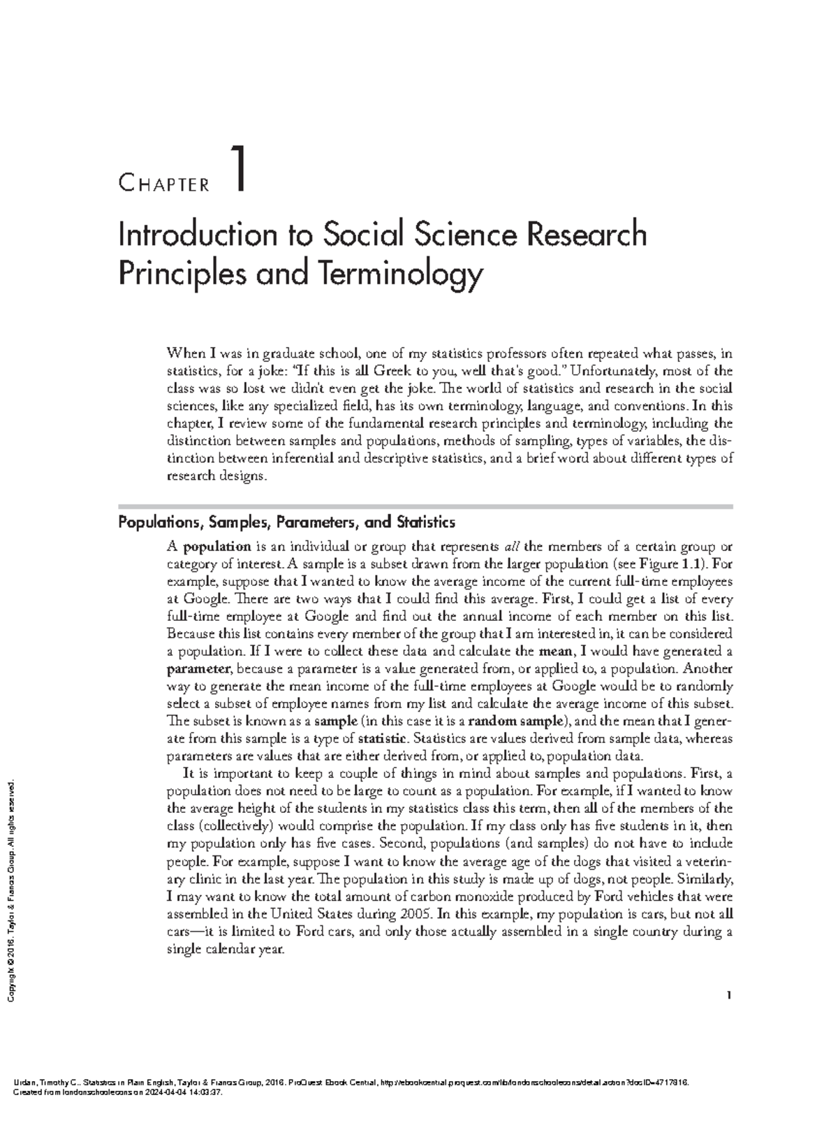 Statistics in Plain English - (1 Introduction to Social Science ...