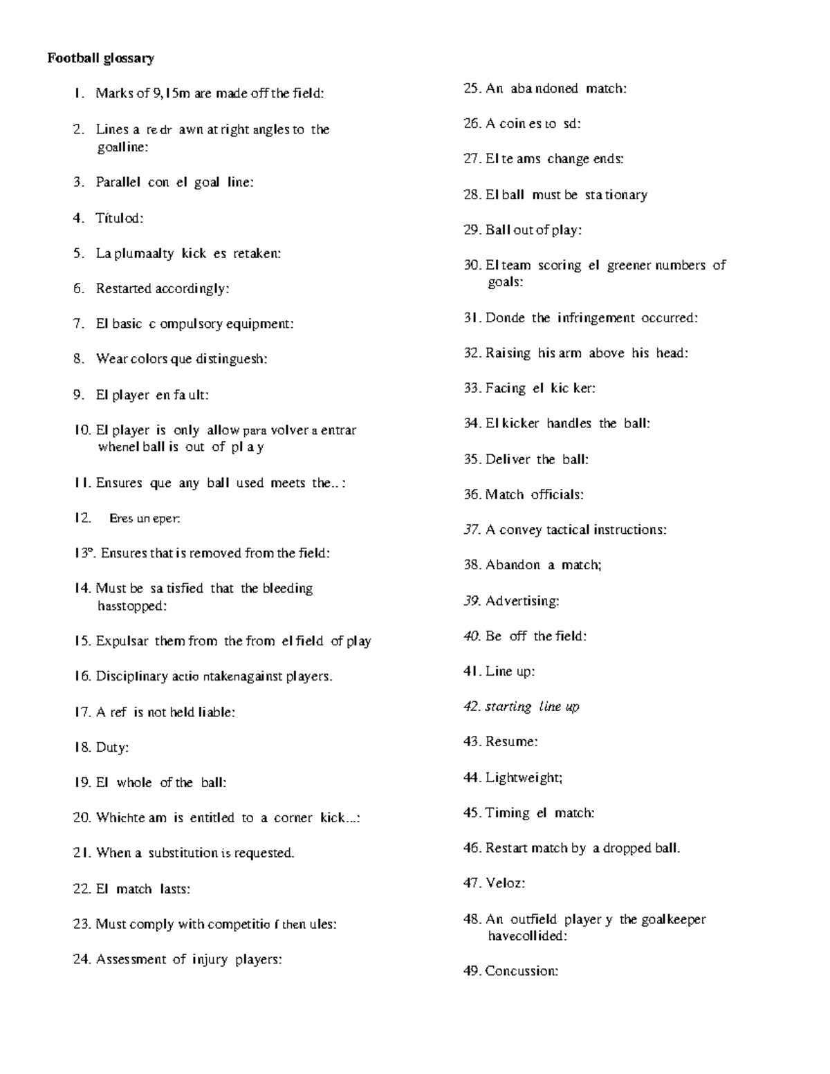 Football glossary - glosario deportes - Football glossary Marks of 9 ...