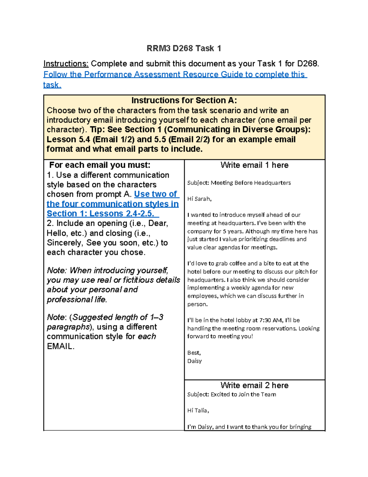 RRM3 D268 Task 1 - First try - RRM3 D268 Task 1 Instructions: Complete ...