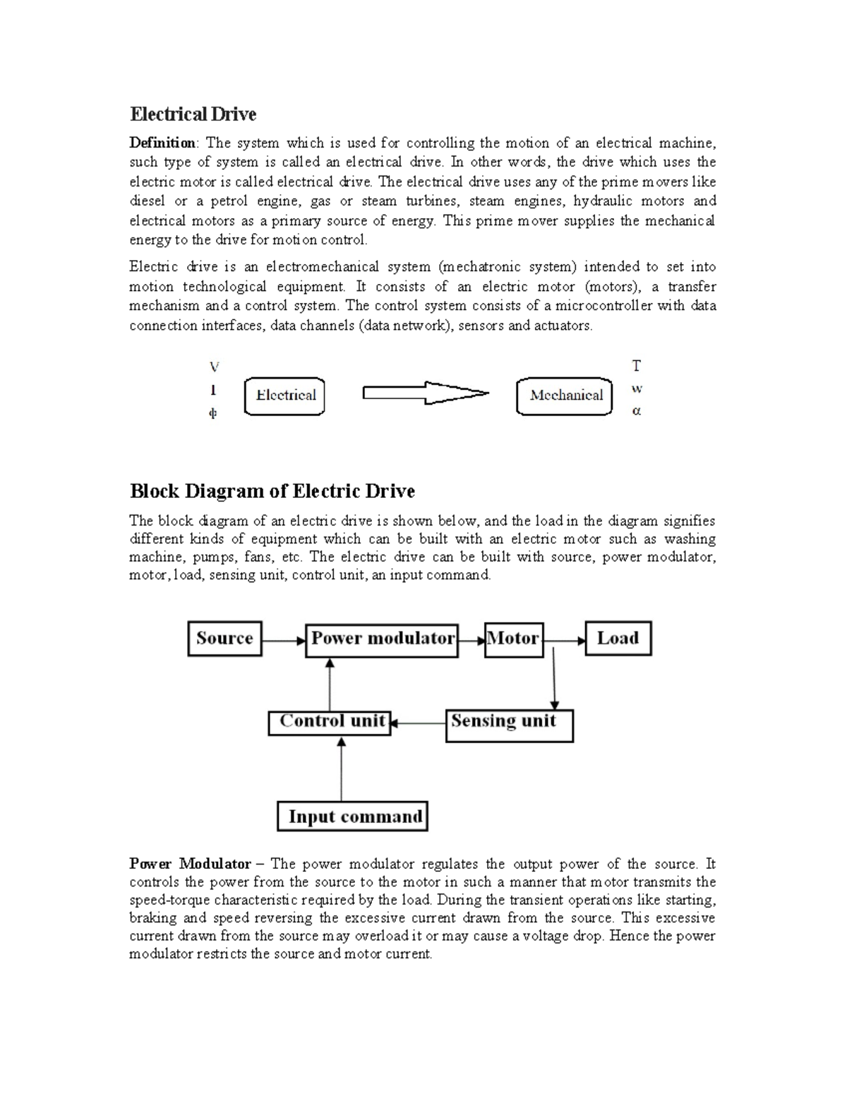 Power Electronics Lecture Notes Unit 3 - Electrical Drive Definition ...